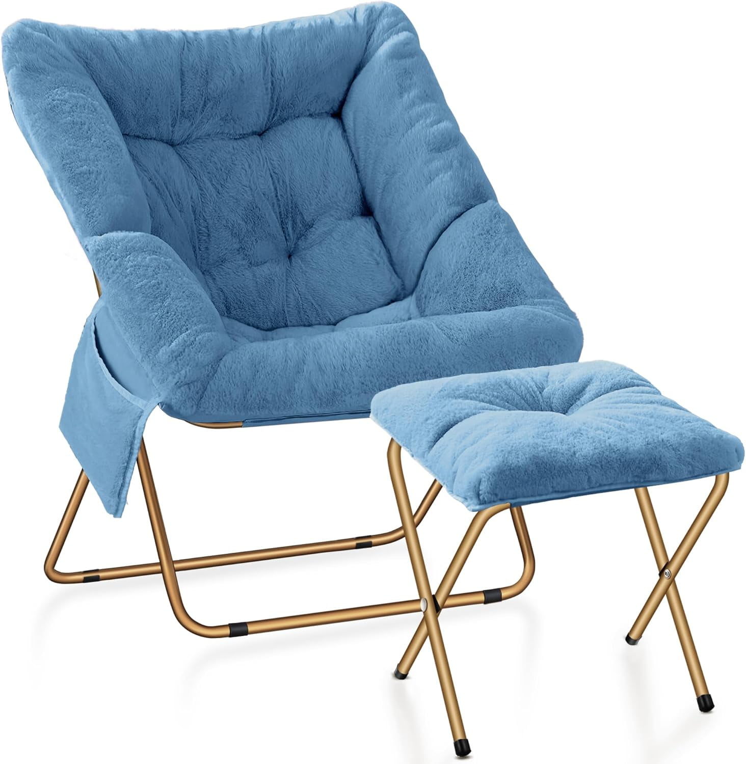 Comfy Saucer Chair for Adults, Foldable Living Room Chairs, Soft Faux ...