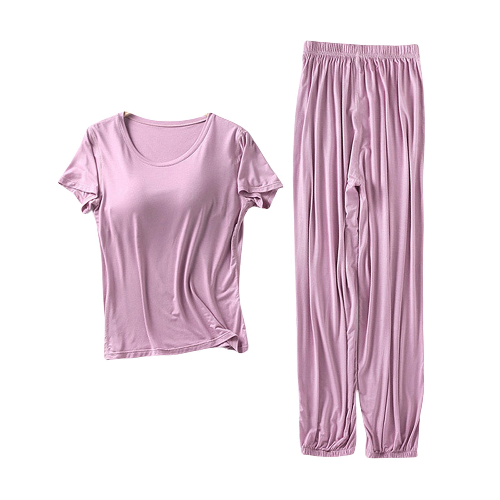 Comfy Sets for Women Clothing! Fadeal Women's Petite Pajama Set Petite Length Tunic Top Wide Leg ...