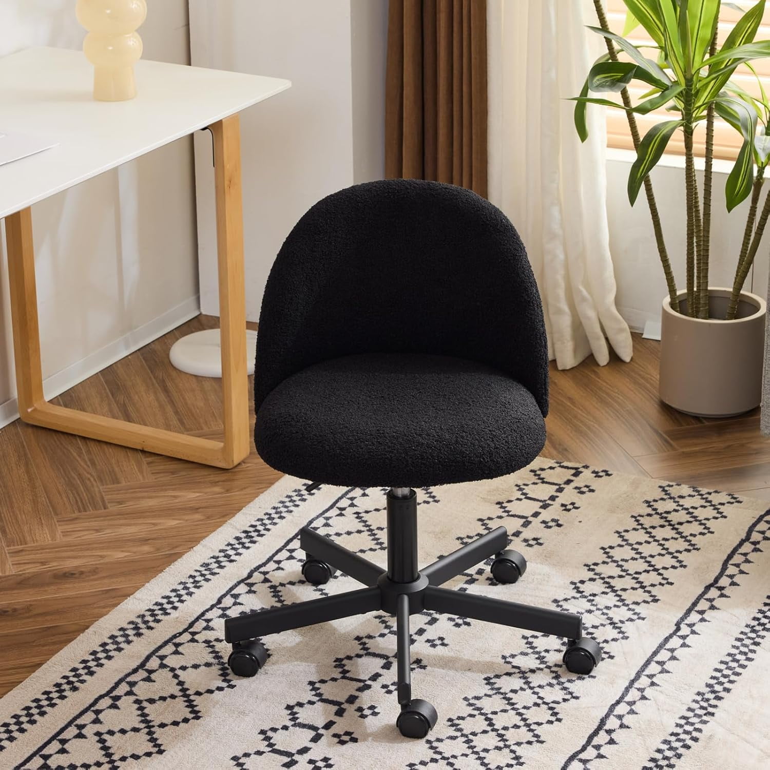 Comfy Small Office Chair with Wheels,Vanity Chair Lumbar Support,Teddy ...