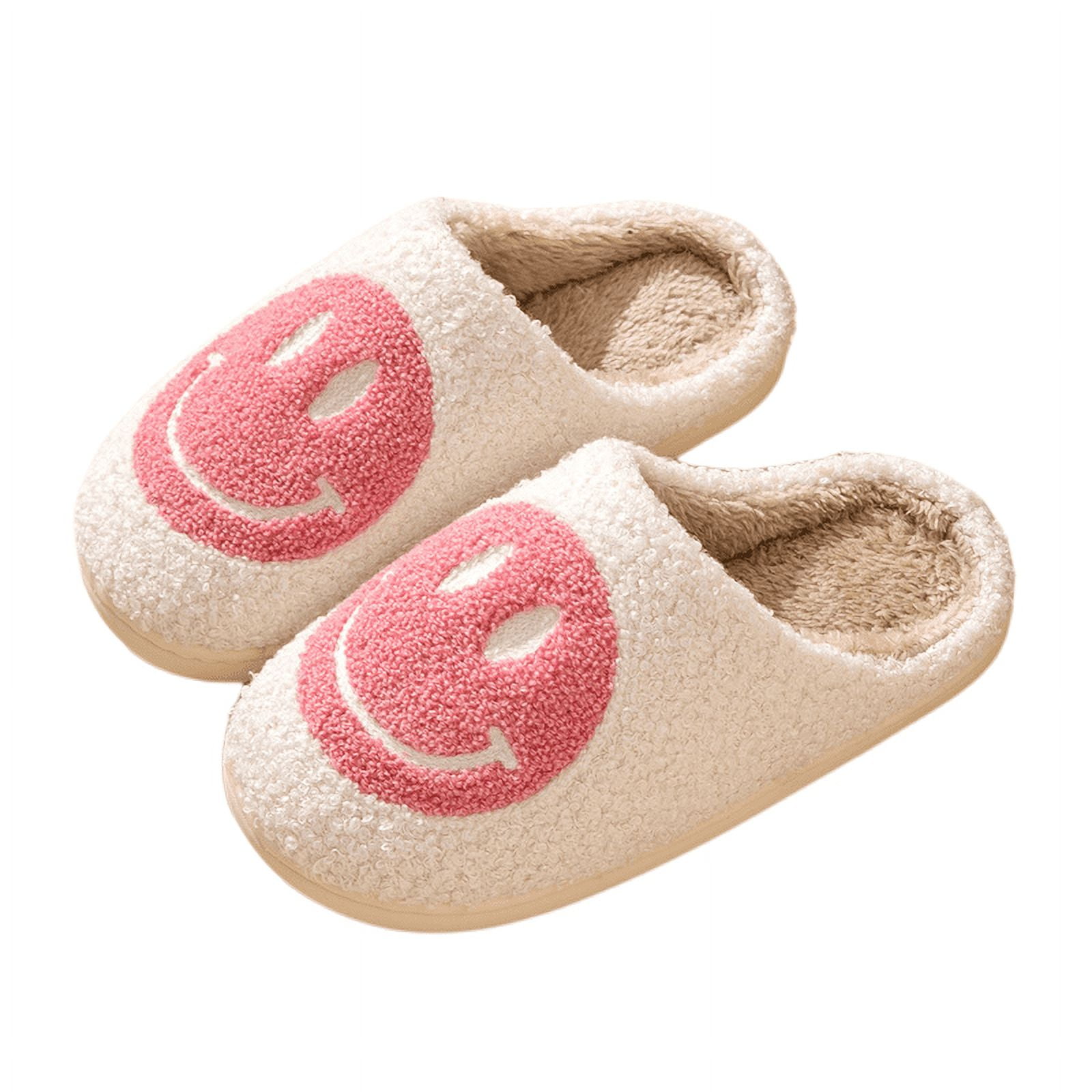 Comfy Smiley Face Plush Slipper Cozy Plush Warm Slide on House Slipper ...