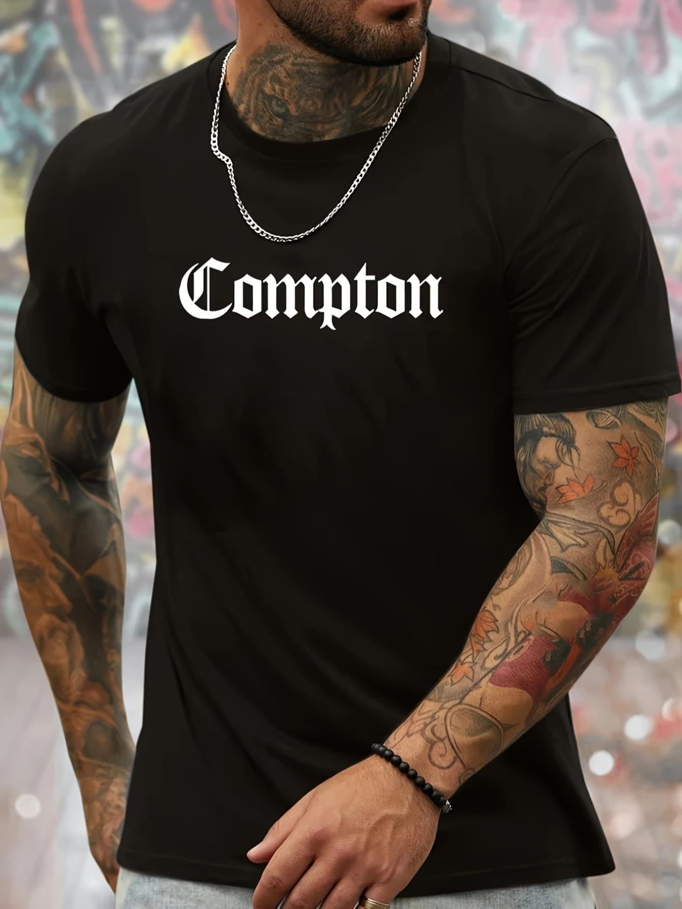 Comfy Stretchy Men's Short Sleeve Compton Graphic T-shirt, Trendy s For ...
