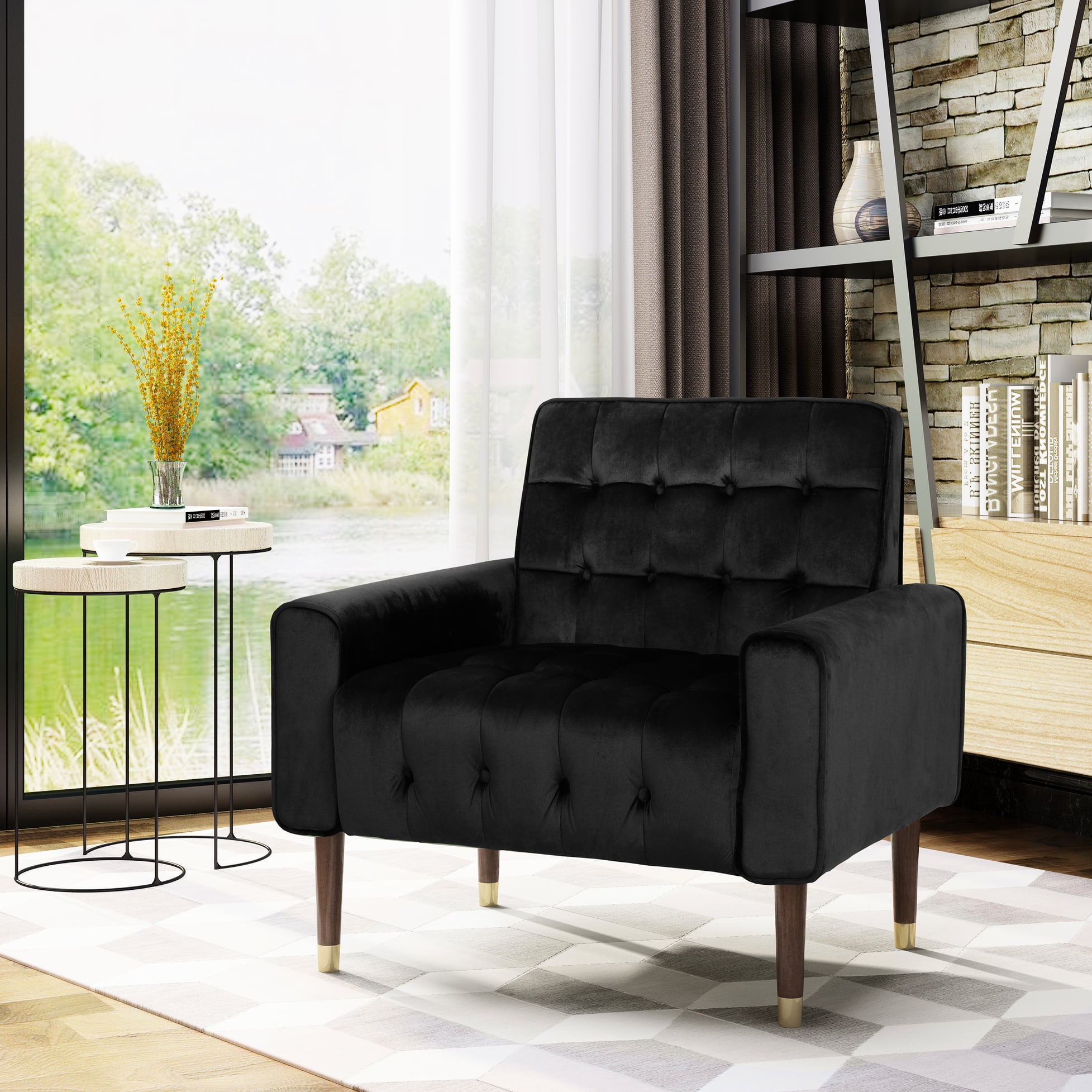 Comfy Study Arm Chair With Back - Velvet Fabric, Wooden Frame Armchair ...