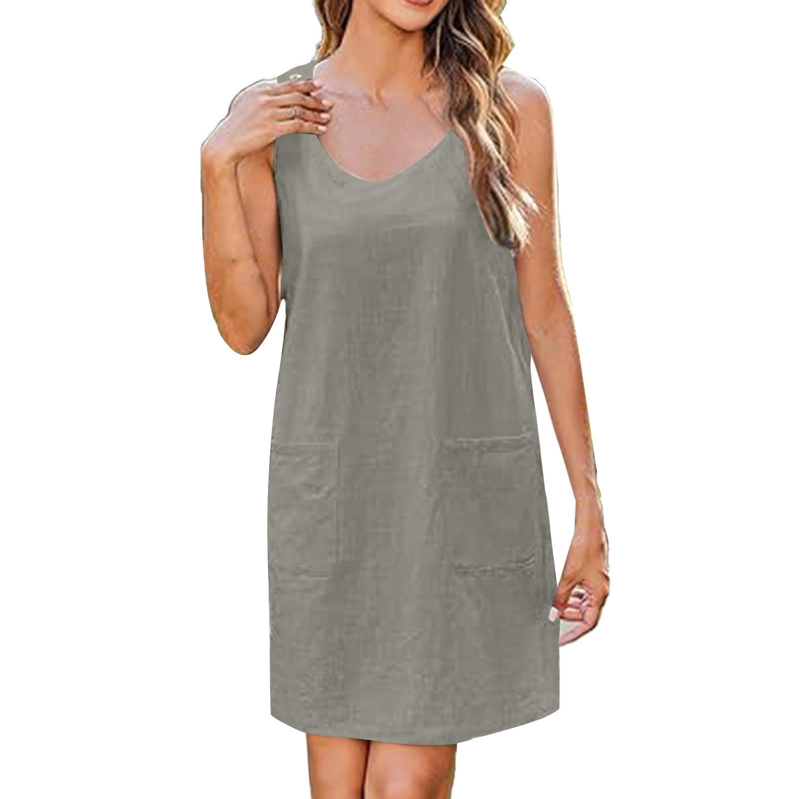 Comfy Sundress for Women Sleeveless Plain Lightweight Summer Beach ...