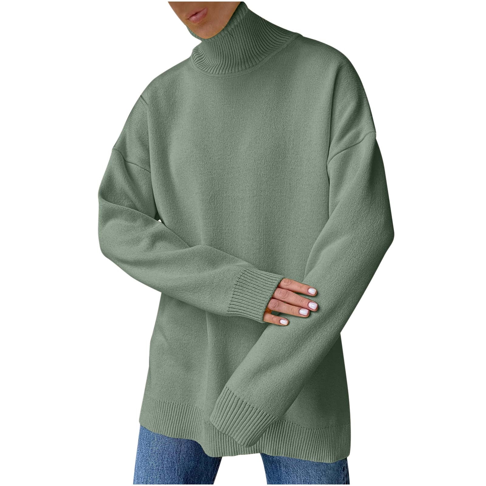 Comfy Sweaters for Women Women's Turtleneck Sweaters Casual Long Sleeve Solid Color Knit ...