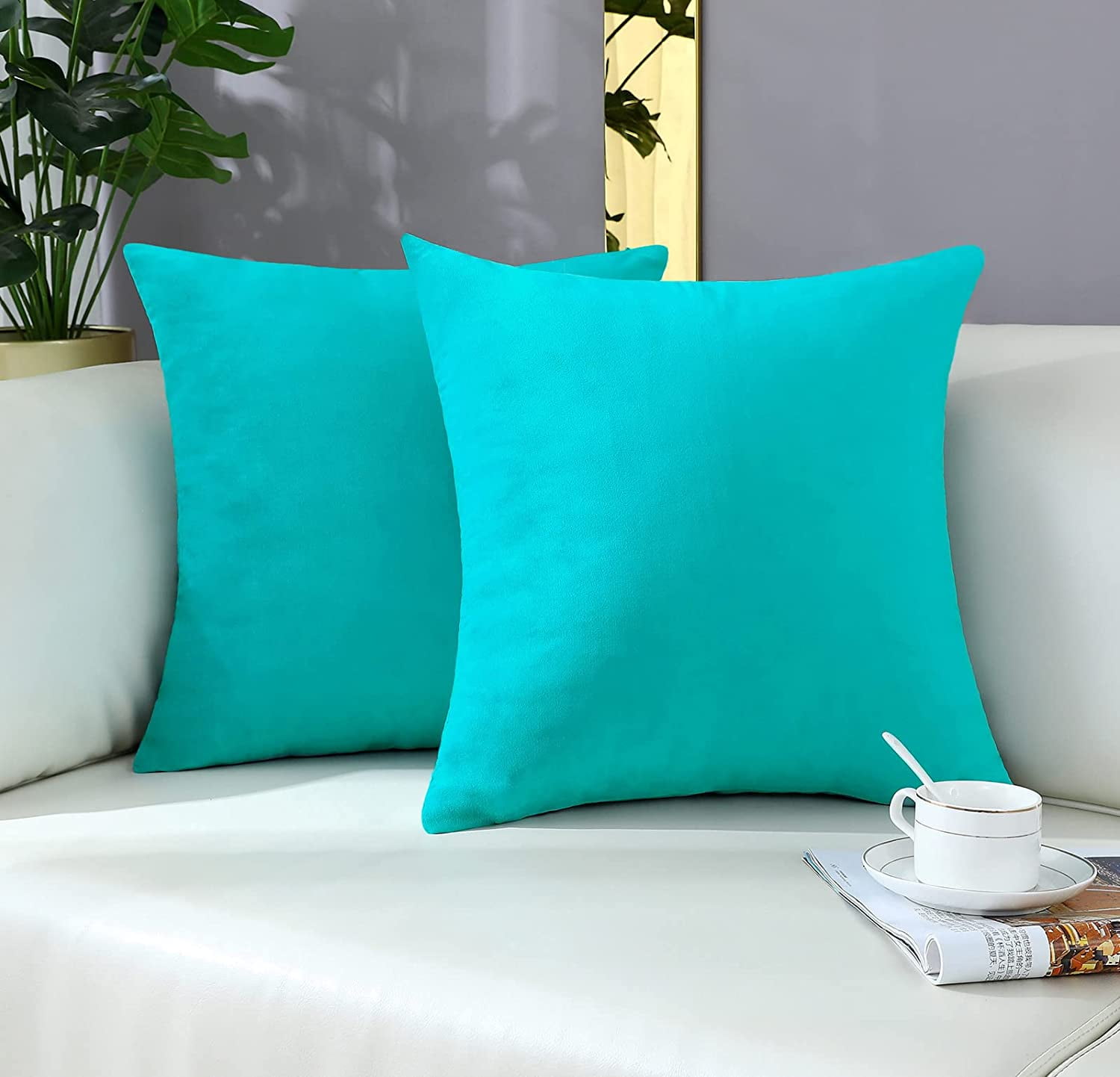 Comfy Turquoise Throw Pillow Covers Decorative Square Thick Super Soft ...