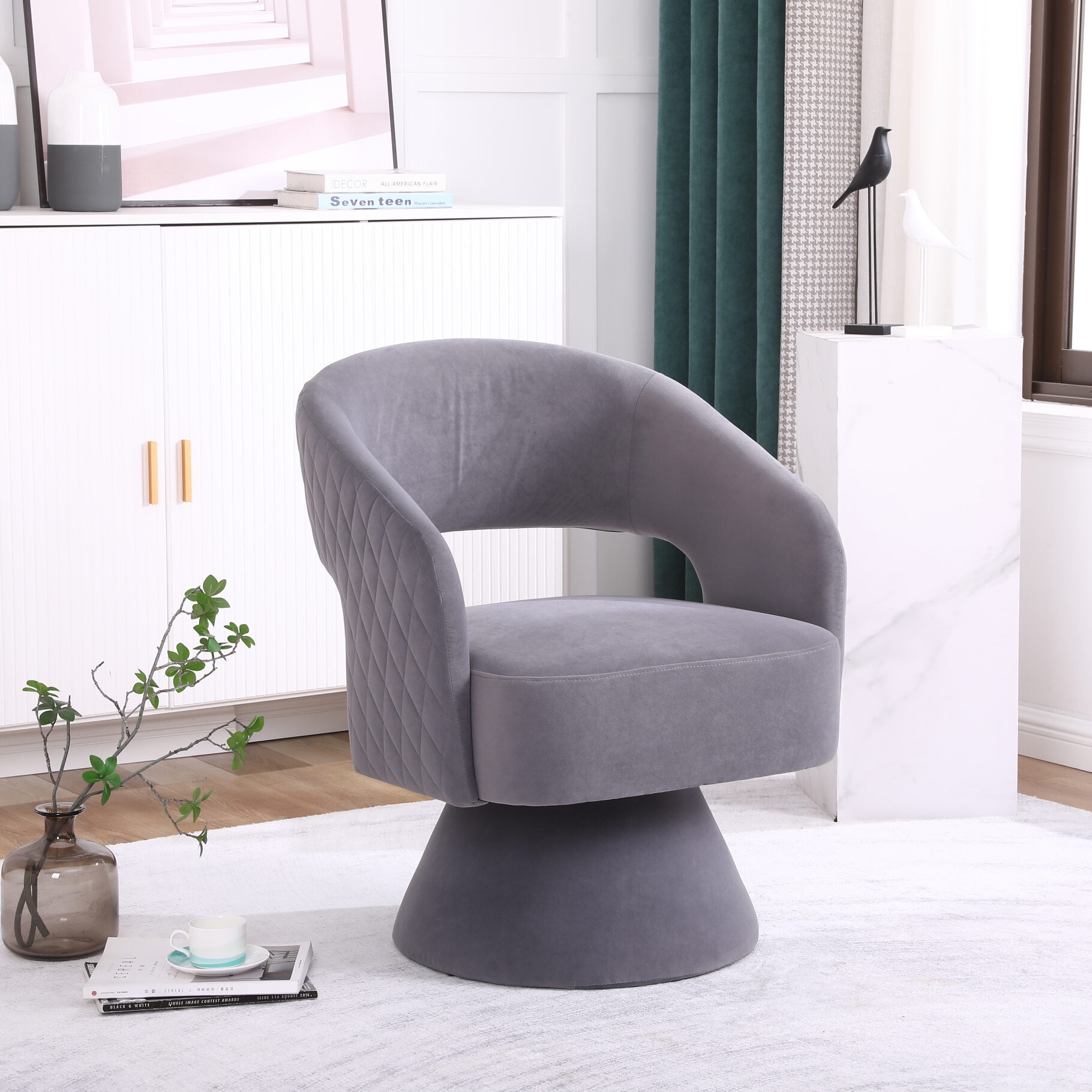 Comfy Velvet 360 Degree Swivel Accent Armchair, Modern Round Barrel ...