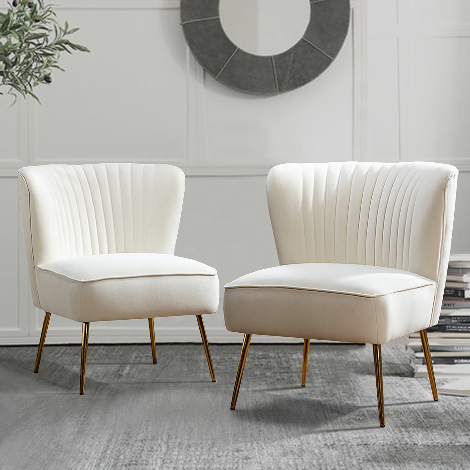 Comfy Velvet Accent Chairs set of 2 Transitional Armless Side Chair ...