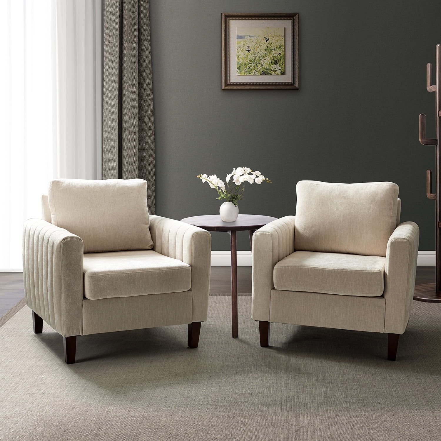 Ivory Velvet Club Chairs Set of 2, Upholstered Accent Armchairs with ...