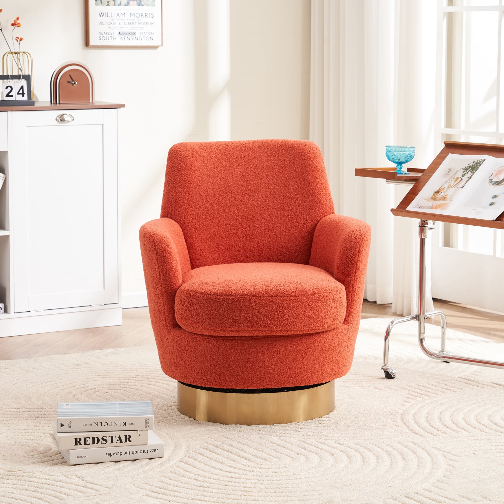 Comfy Velvet Swivel Accent Barrel Chair, Round Reading Club Armchair ...