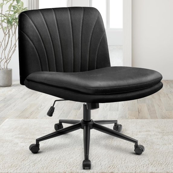 Comfy Wide Leather Criss Cross Chair with Wheels Dual Base Armless ...