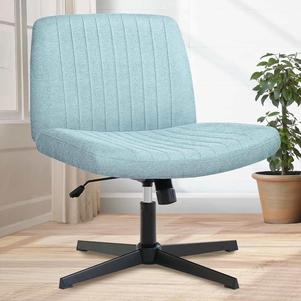 Comfy Wide Leather Criss Cross Chair with Wheels Dual Base Armless ...