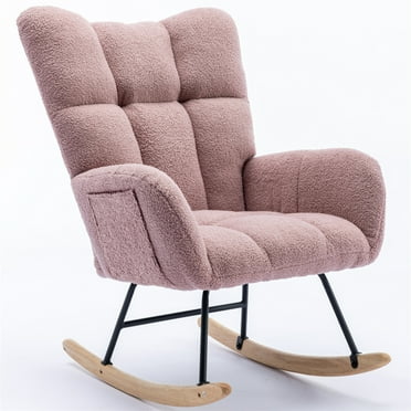 Soft Faux Fur Fabric Rocking Chair, Upholstered Glider Chair with High ...