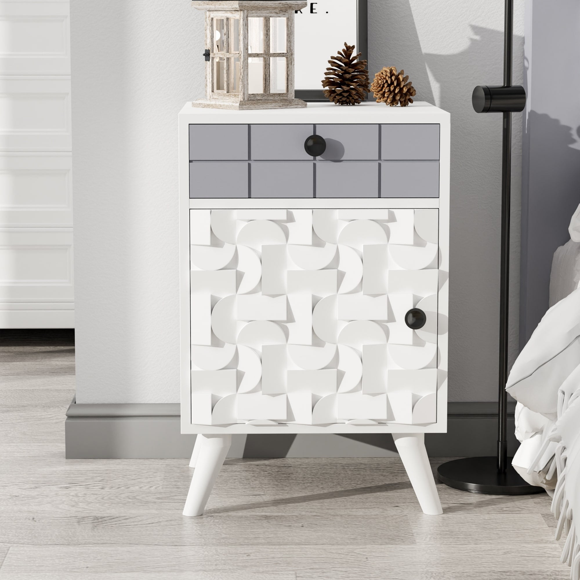 ComfyStyle 1 Door & Drawer Creative Modern Solid Wood Nightstand ...
