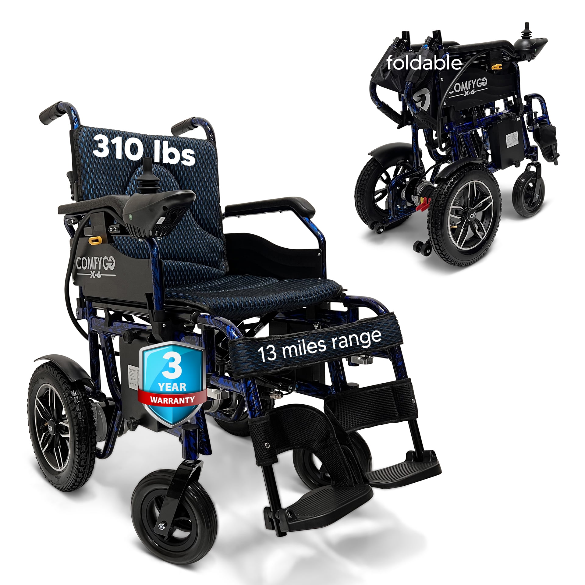 Comfygo Electric Wheelchair, 310 lbs Weight Capacity, Only 57 lbs Frame ...