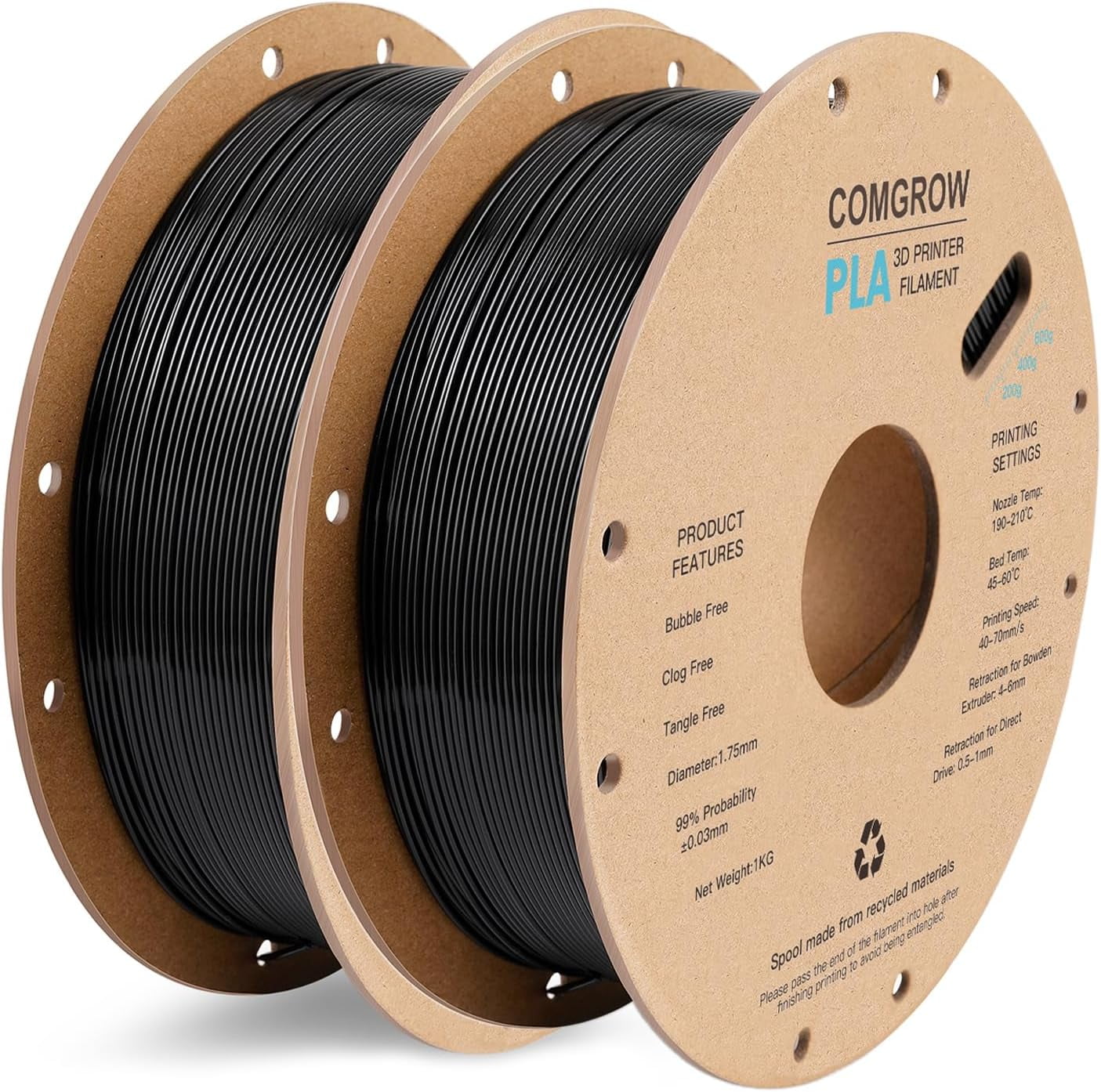 Comgrow PLA 3D Printer Filament, 3D Printer PLA Filament 1.75mm ...