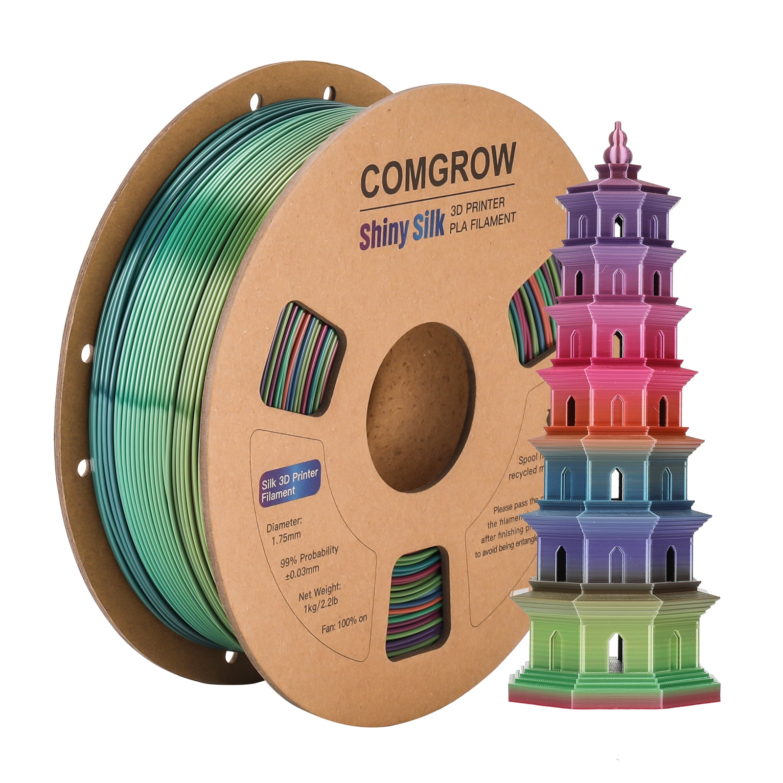 Comgrow Rainbow Colors Silk PLA 3D Printer Filament, Rainbow PLA ...