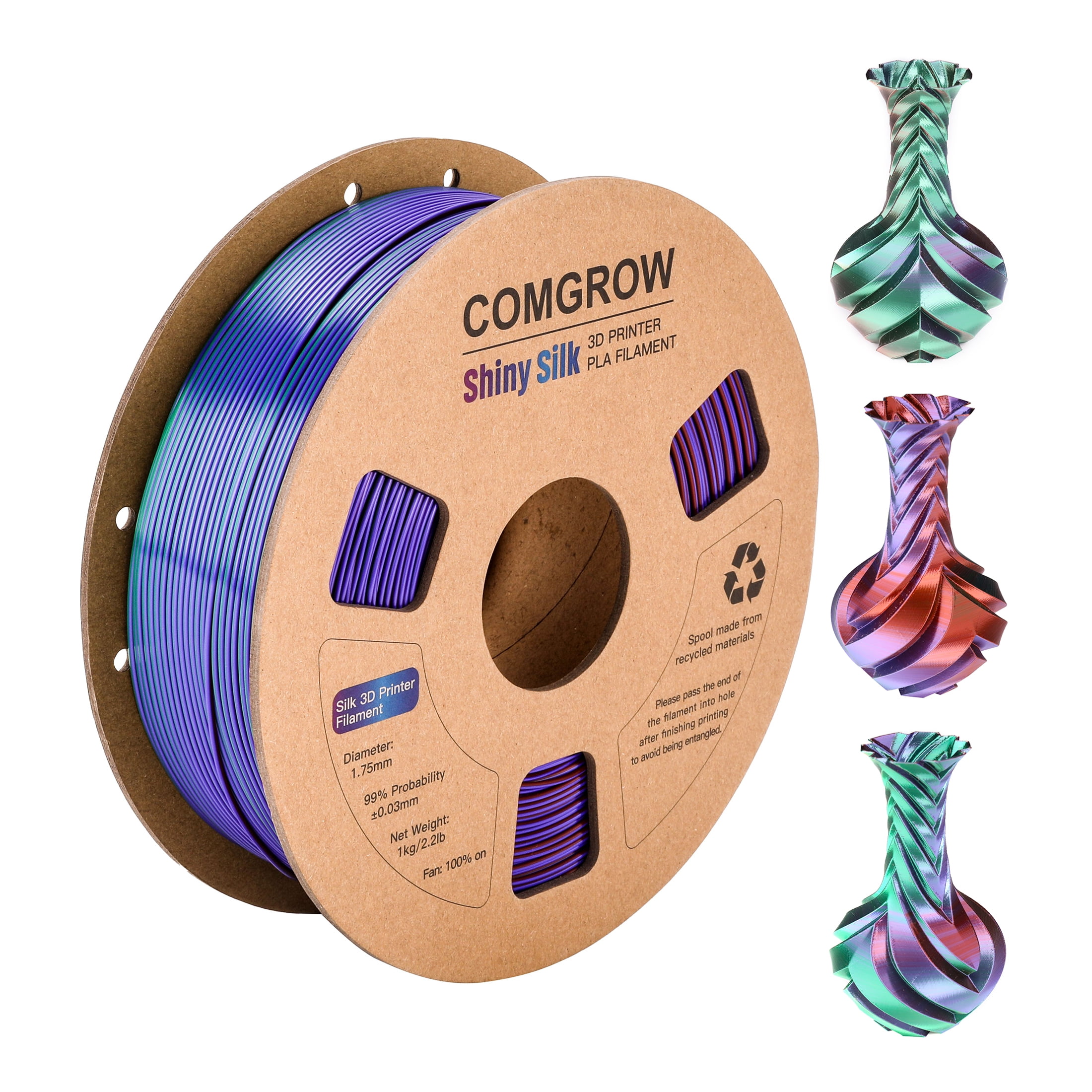 Comgrow Rainbow Colors Silk PLA 3D Printer Filament, Rainbow PLA ...