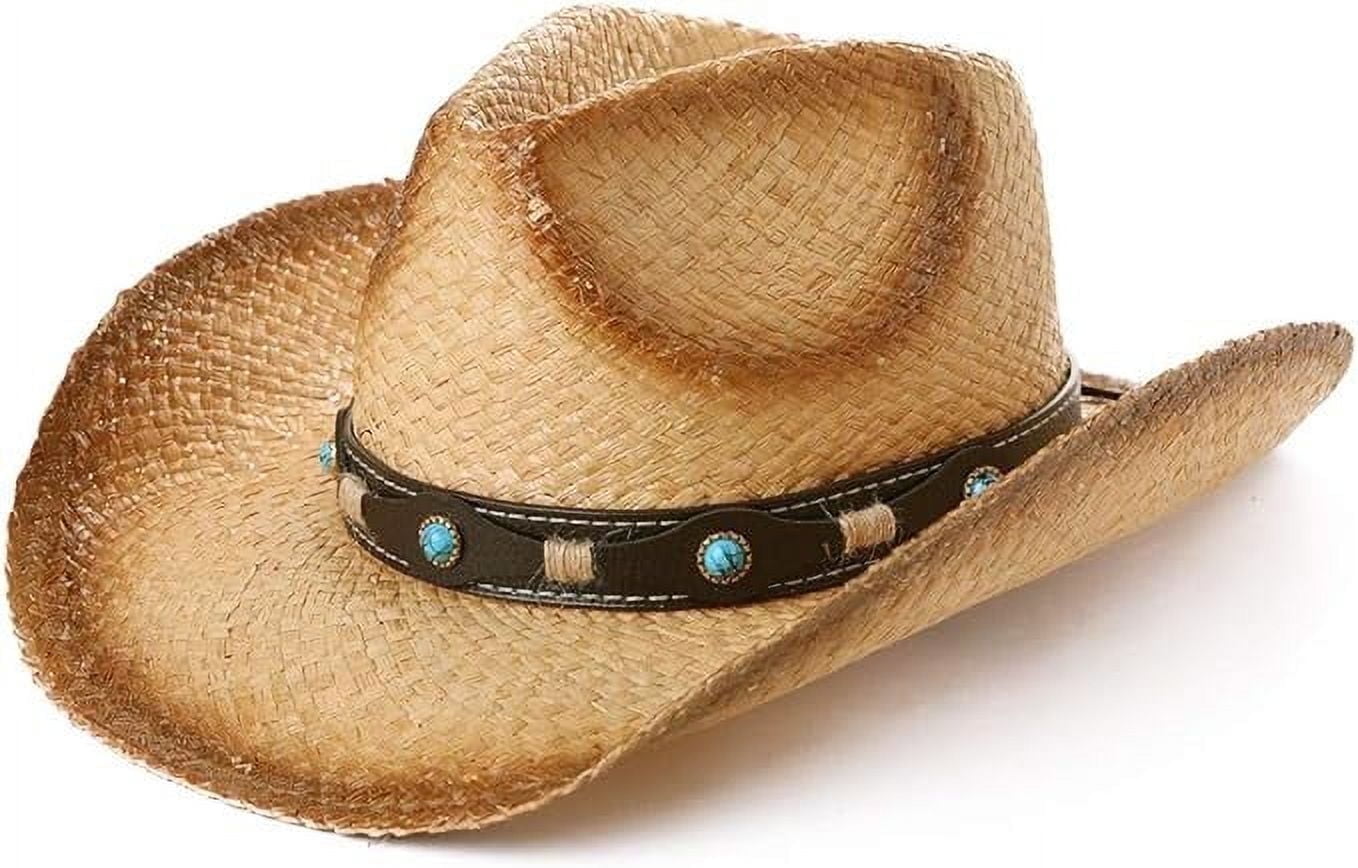 Comhats Western Style Round Cowboy Straw Hat, Khaki, X-Large - Walmart.com