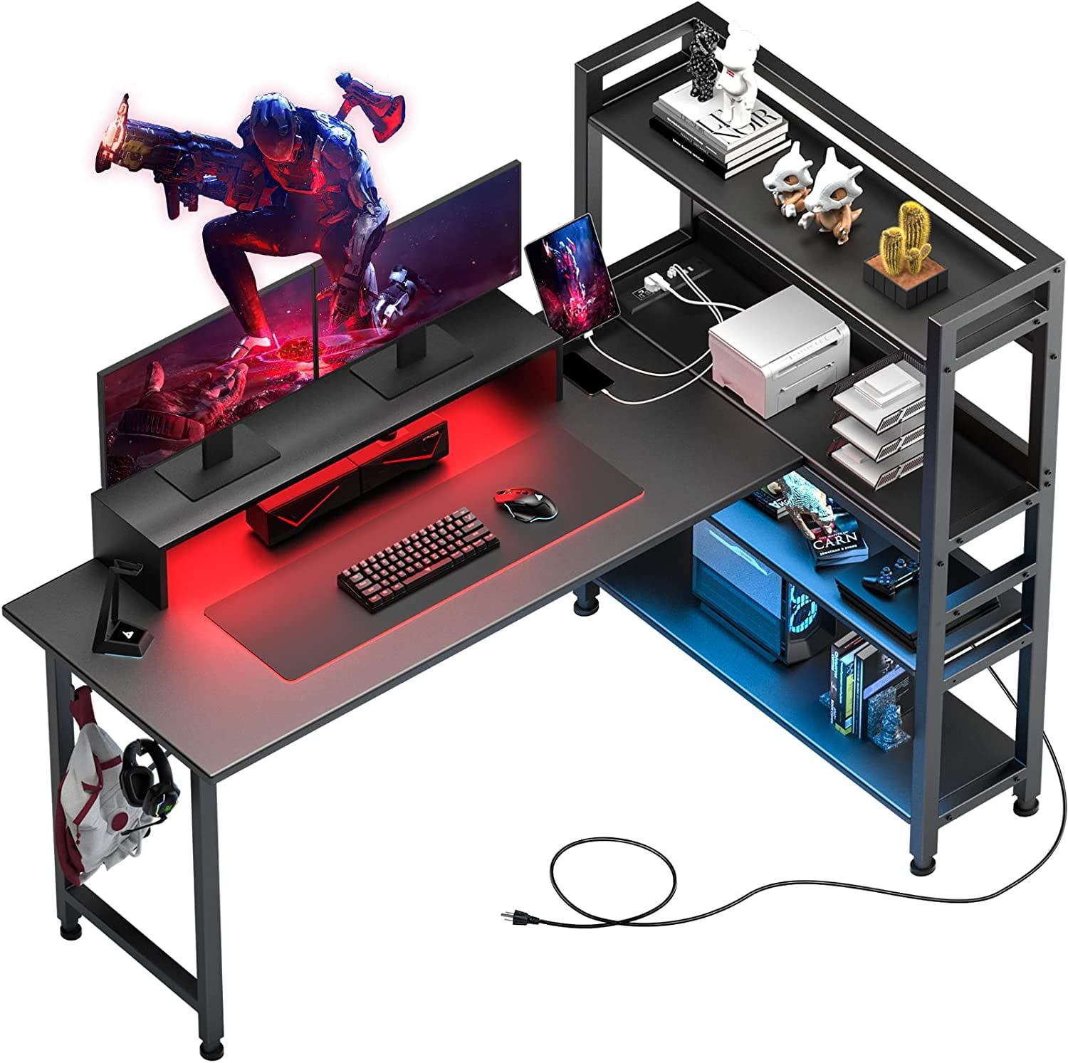 "Comhoma Gamer Office 55"" L-Shaped Gaming Computer Desk with 4 Tier ...