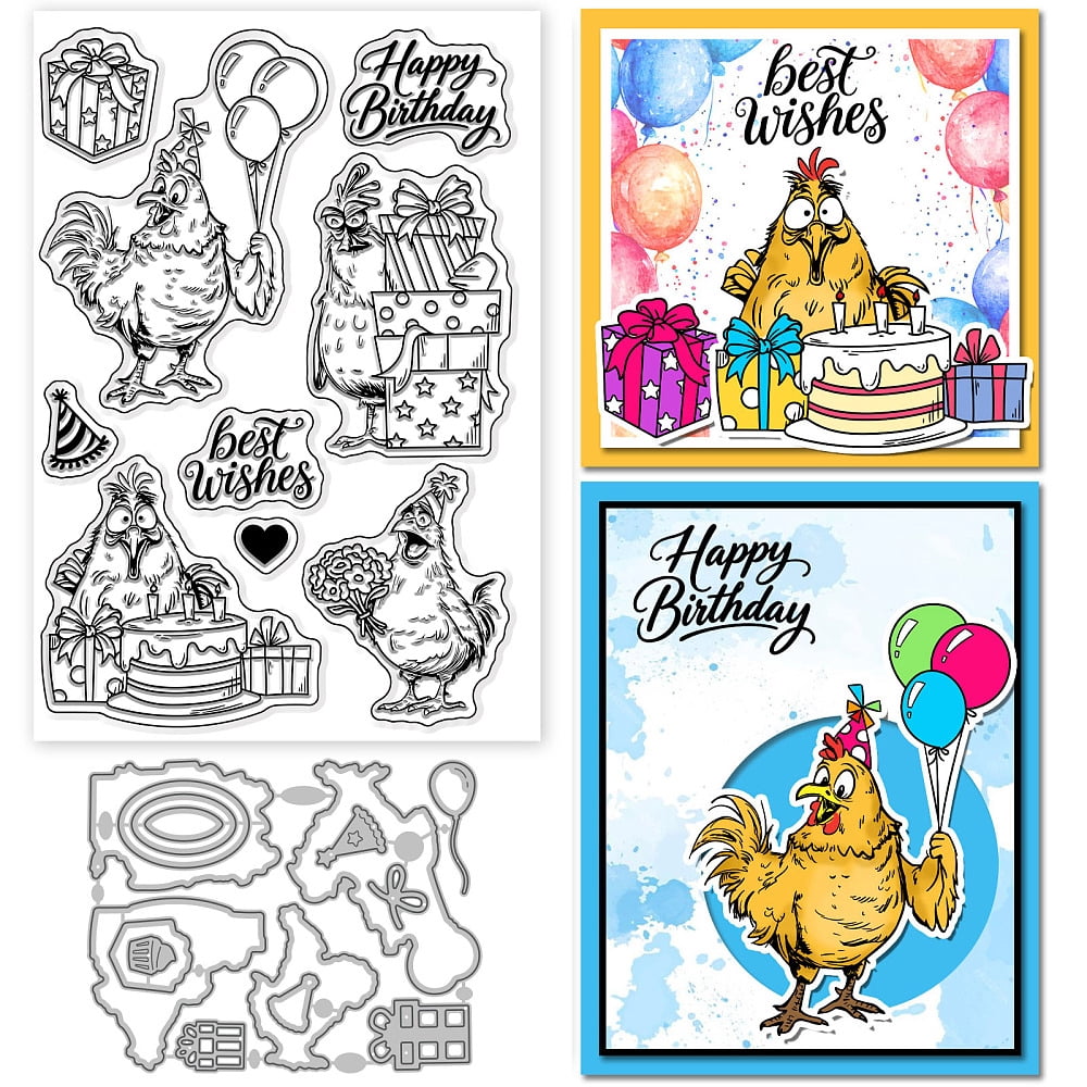 Comic Birthday Chicken Clear Stamp and Cutting Dies Set - Walmart.com