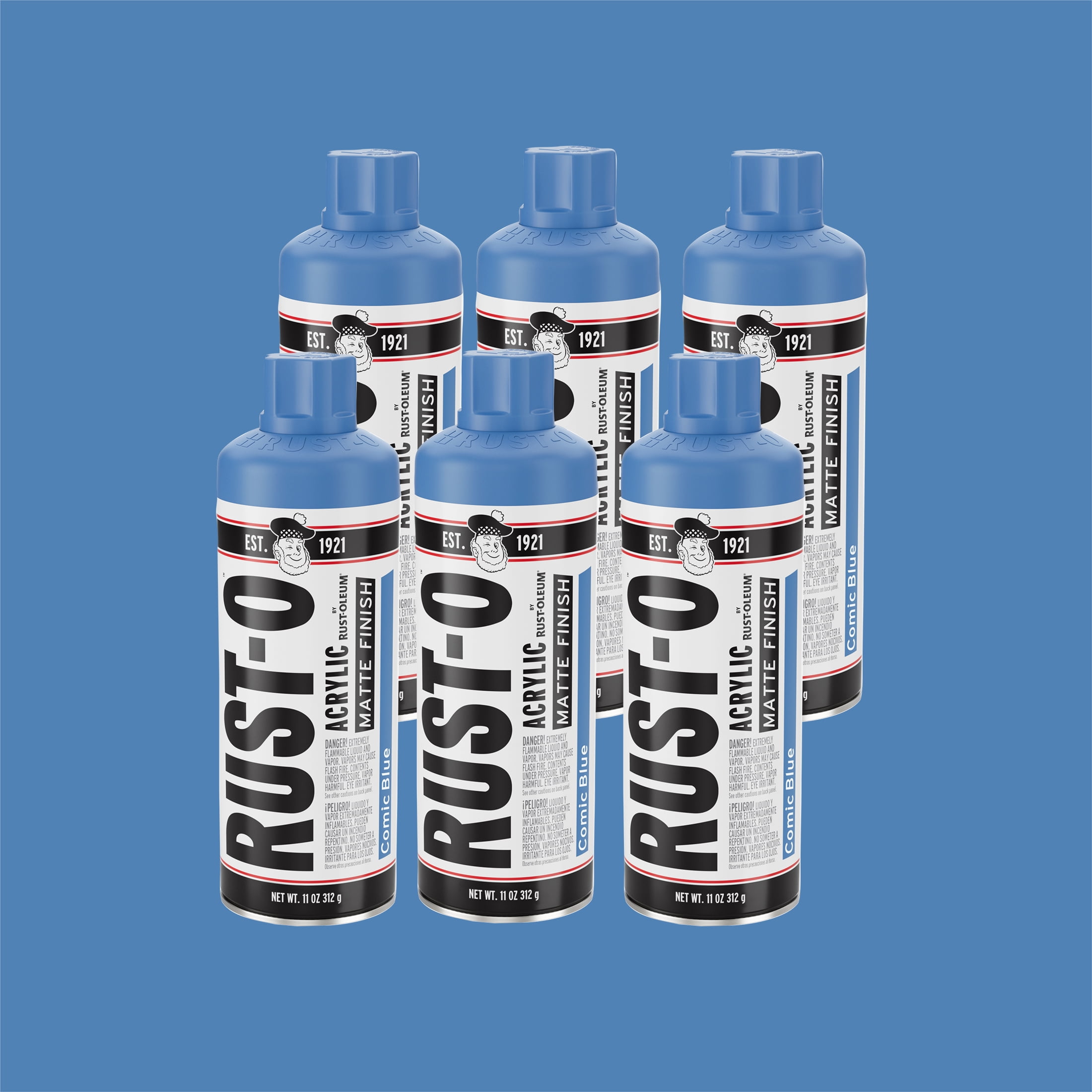 6 Pack, Comic Blue, Rust-Oleum Rust-O Acrylic Matte Spray Paint-392200 ...