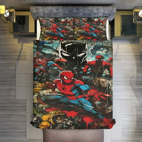Comic Book Art Style Spider-Man Bed Sheet Set for Kids Boys Girls ...