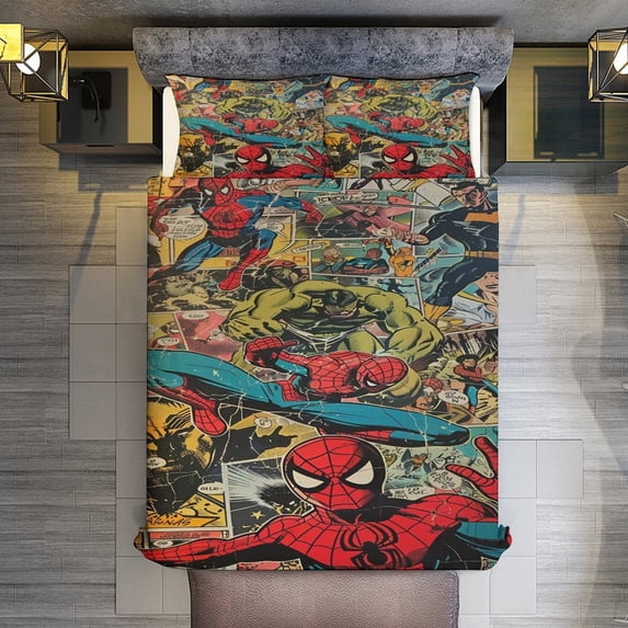 Comic Book Art Style Spider-Man Bedding Set for Teen Girls Boys,Duvet ...