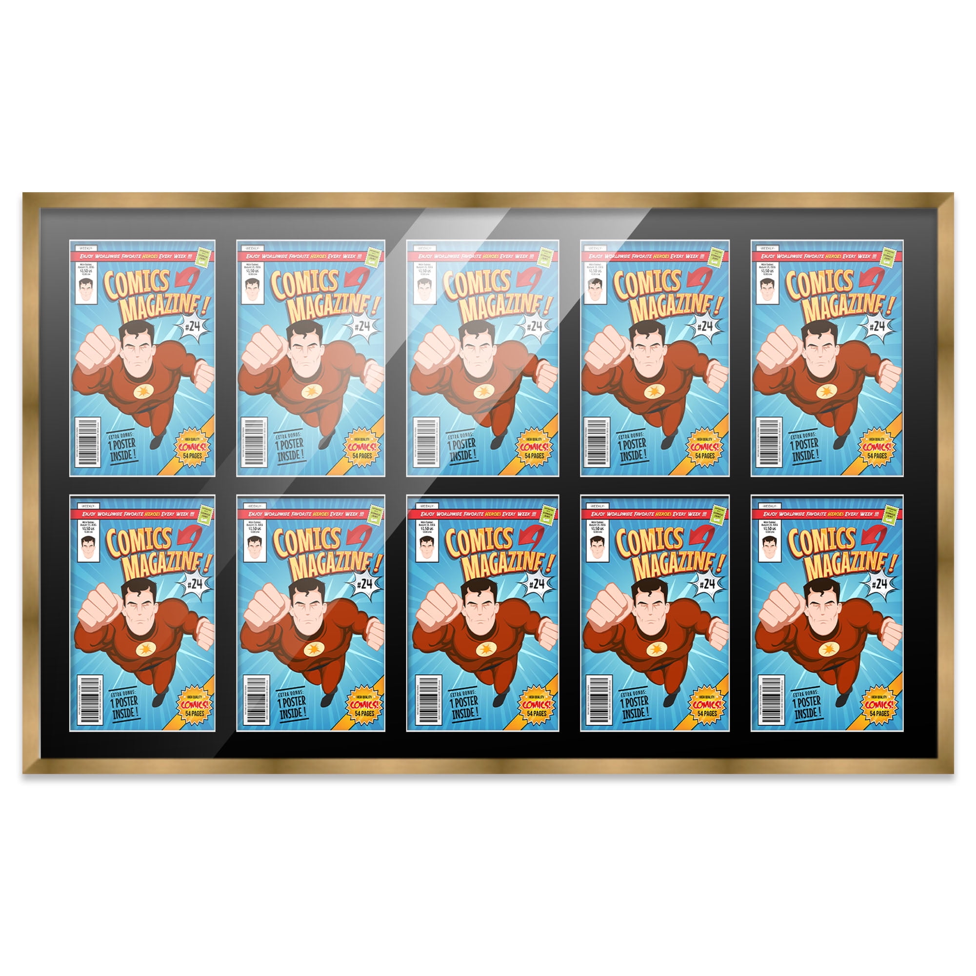 Comic Book Frame Wall Display with Mat for 10 Current Era Comics ...