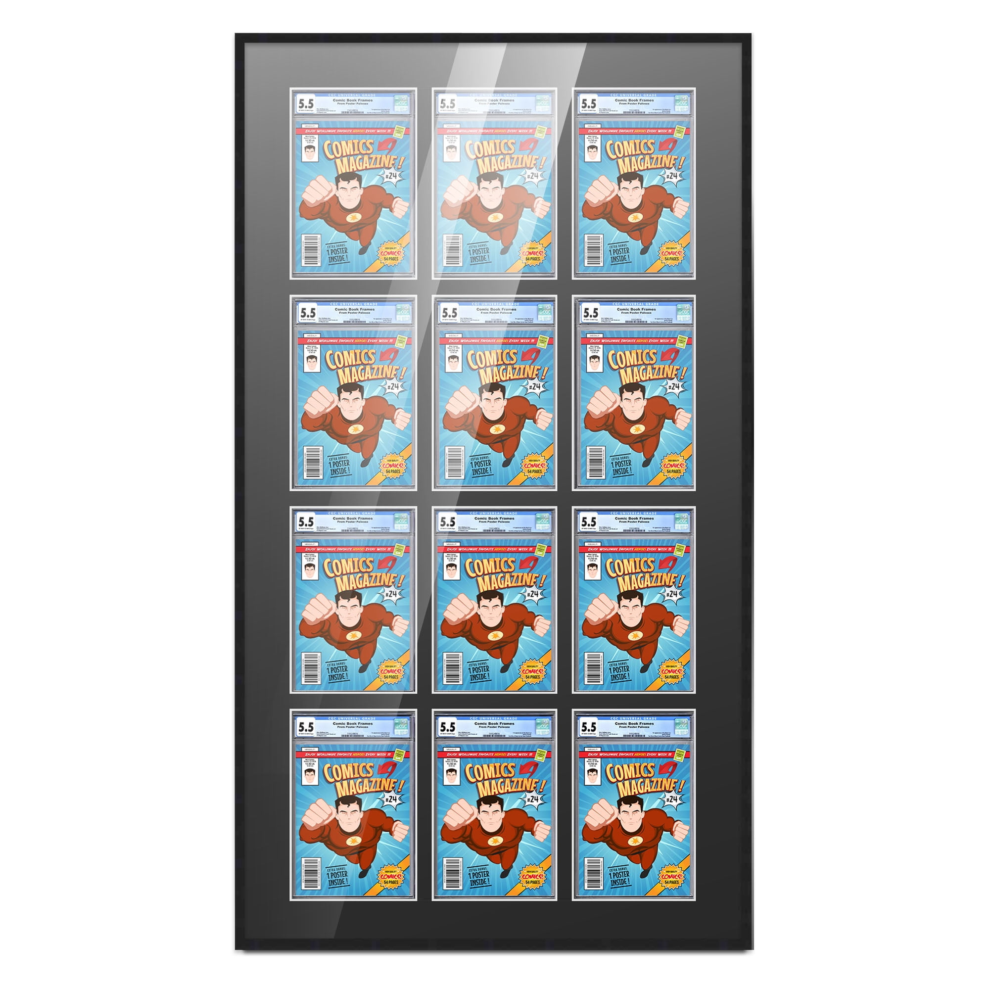 Comic Book Frame Wall Display with Mat for 12 CGC, CBCS OR PGX Graded ...