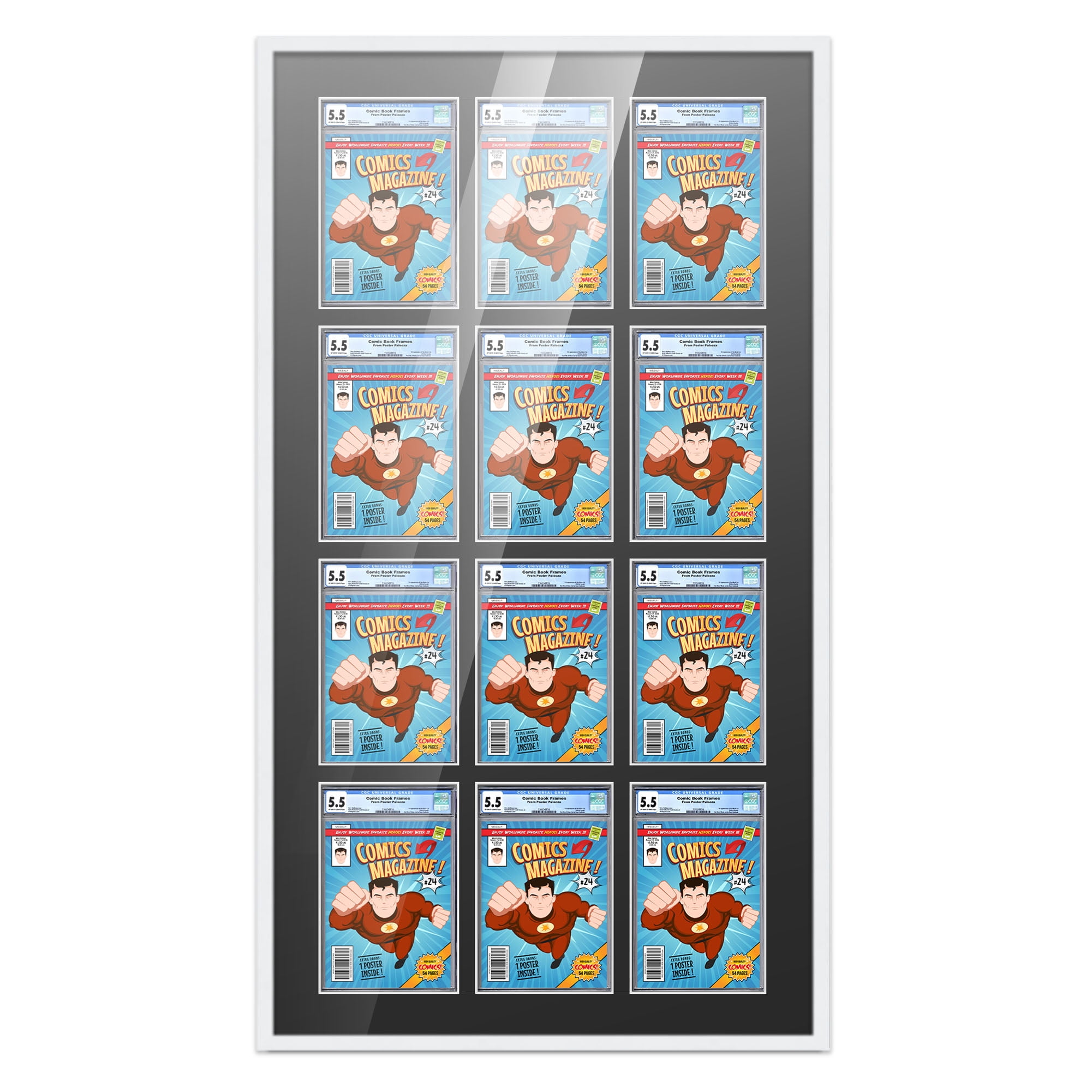 Comic Book Frame Wall Display with Mat for 12 CGC, CBCS OR PGX Graded ...