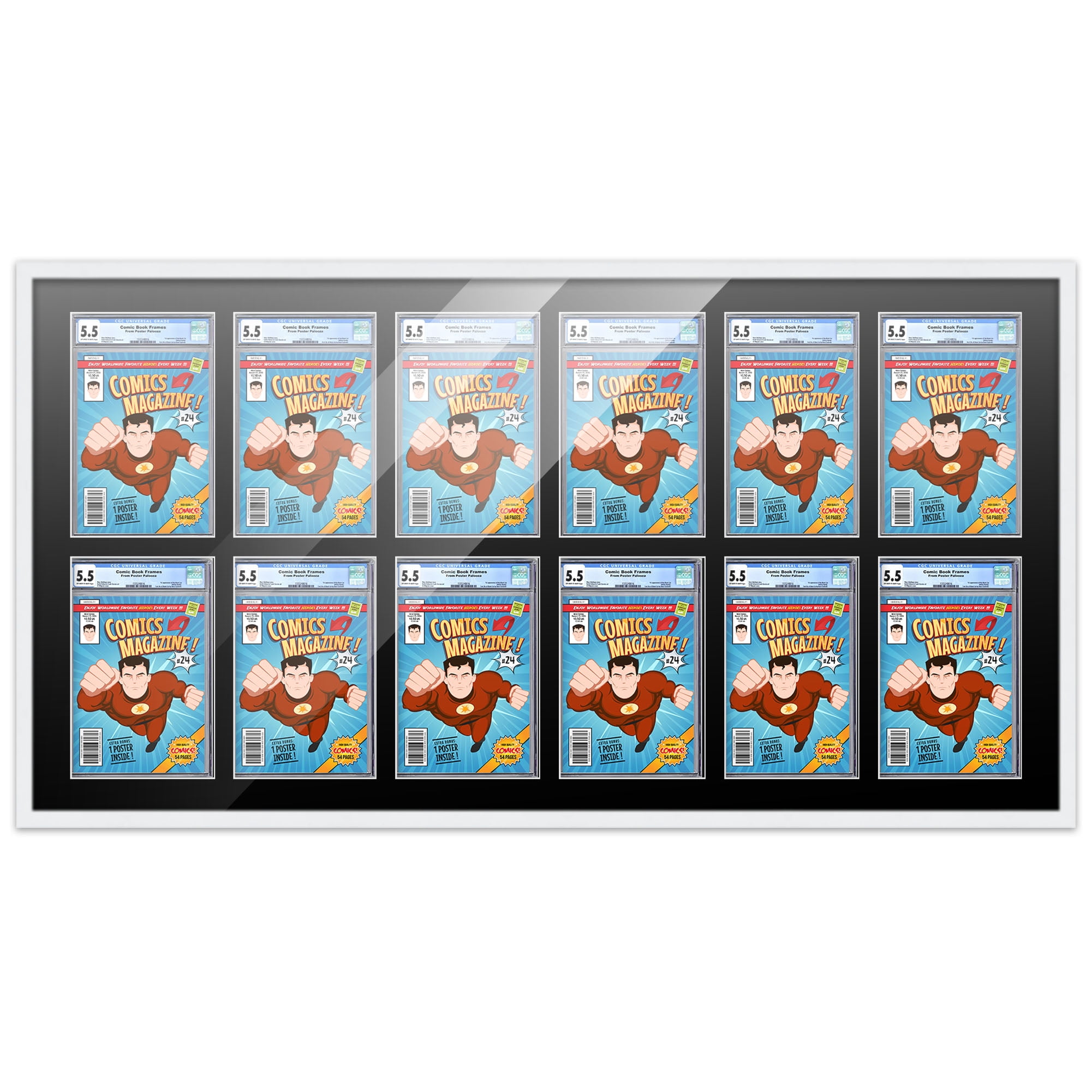 Comic Book Frame Wall Display with Mat for 12 CGC, CBCS OR PGX Graded ...