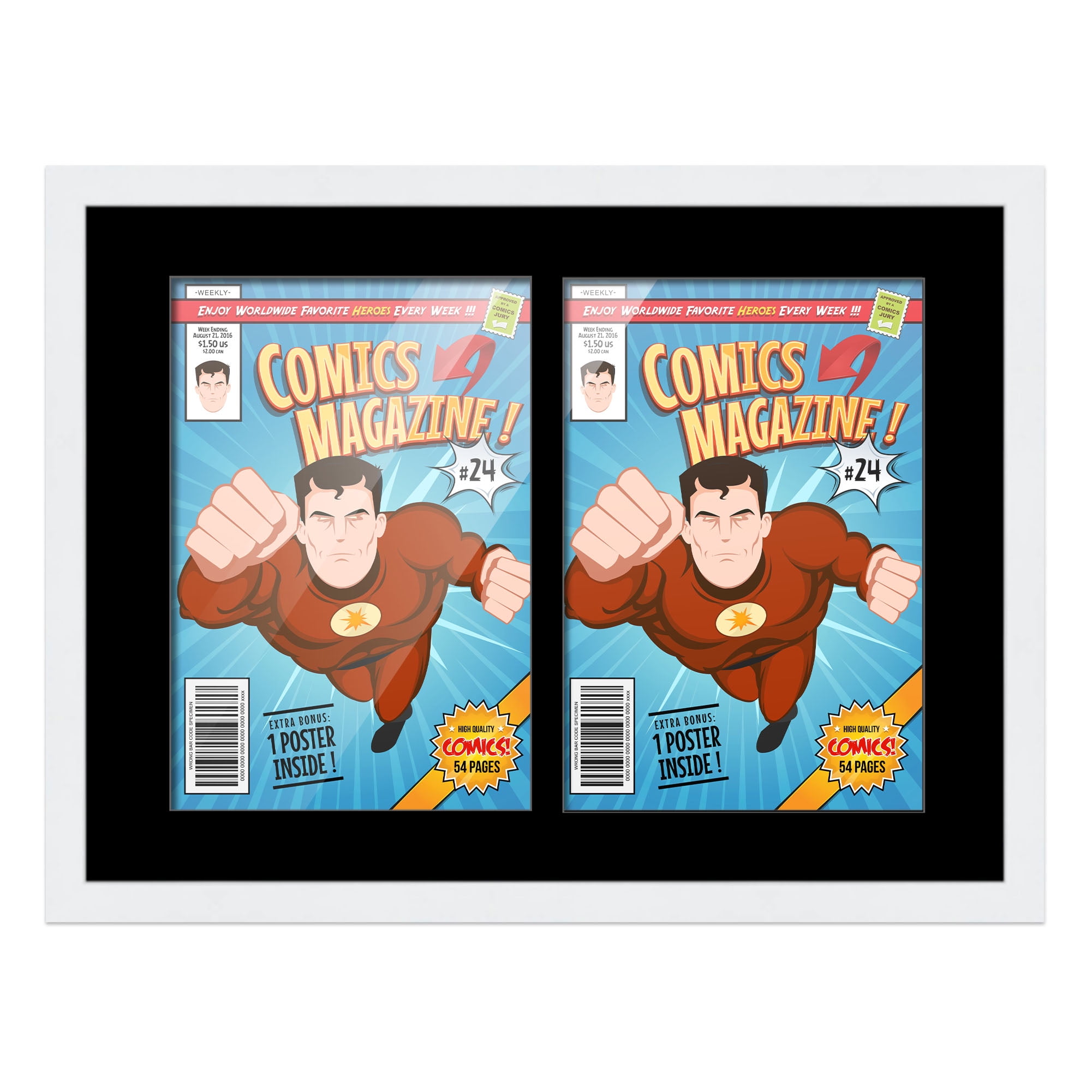 Comic Book Frame Wall Display with Mat for 2 Current Era Comics ...