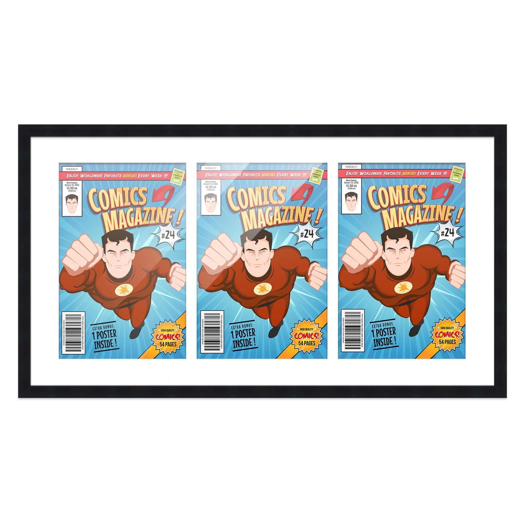 Comic Book Frame Wall Display with Mat for 3 Current Era Comics ...