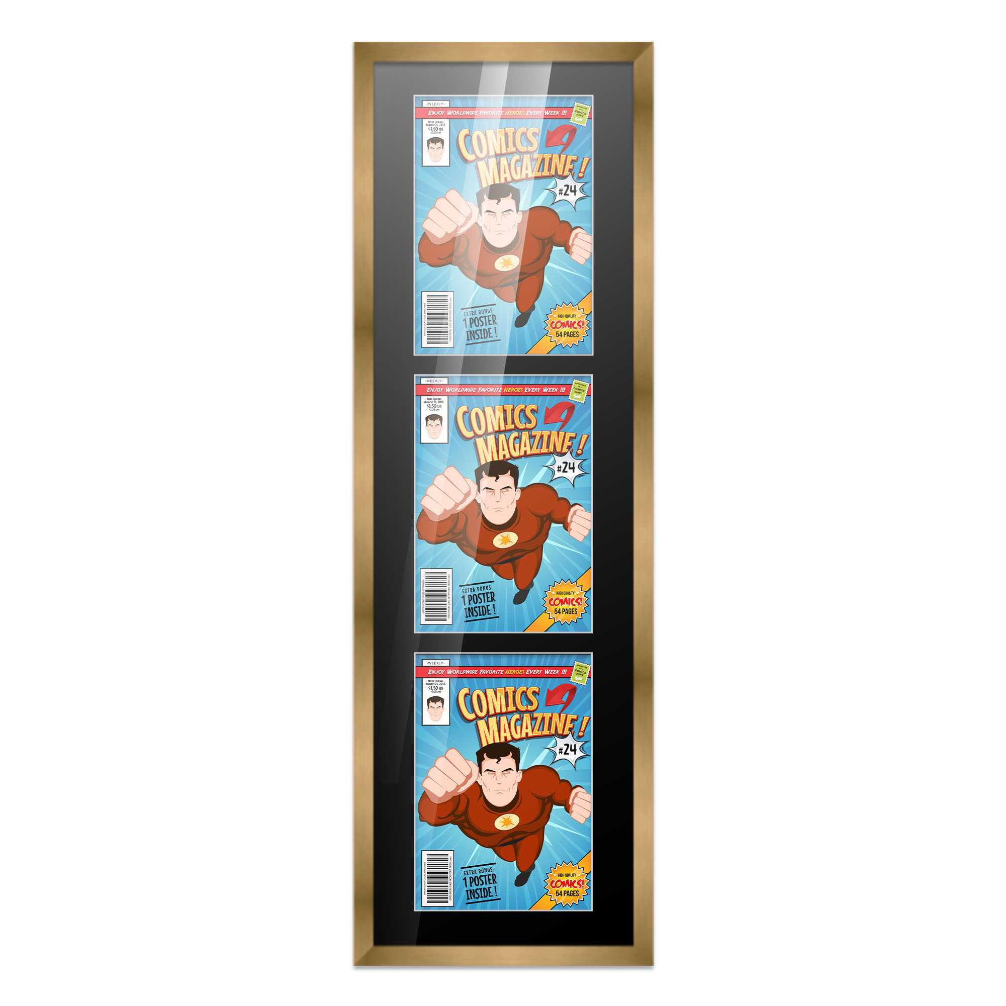 Comic Book Frame Wall Display with Mat for 3 Current Era Comics ...
