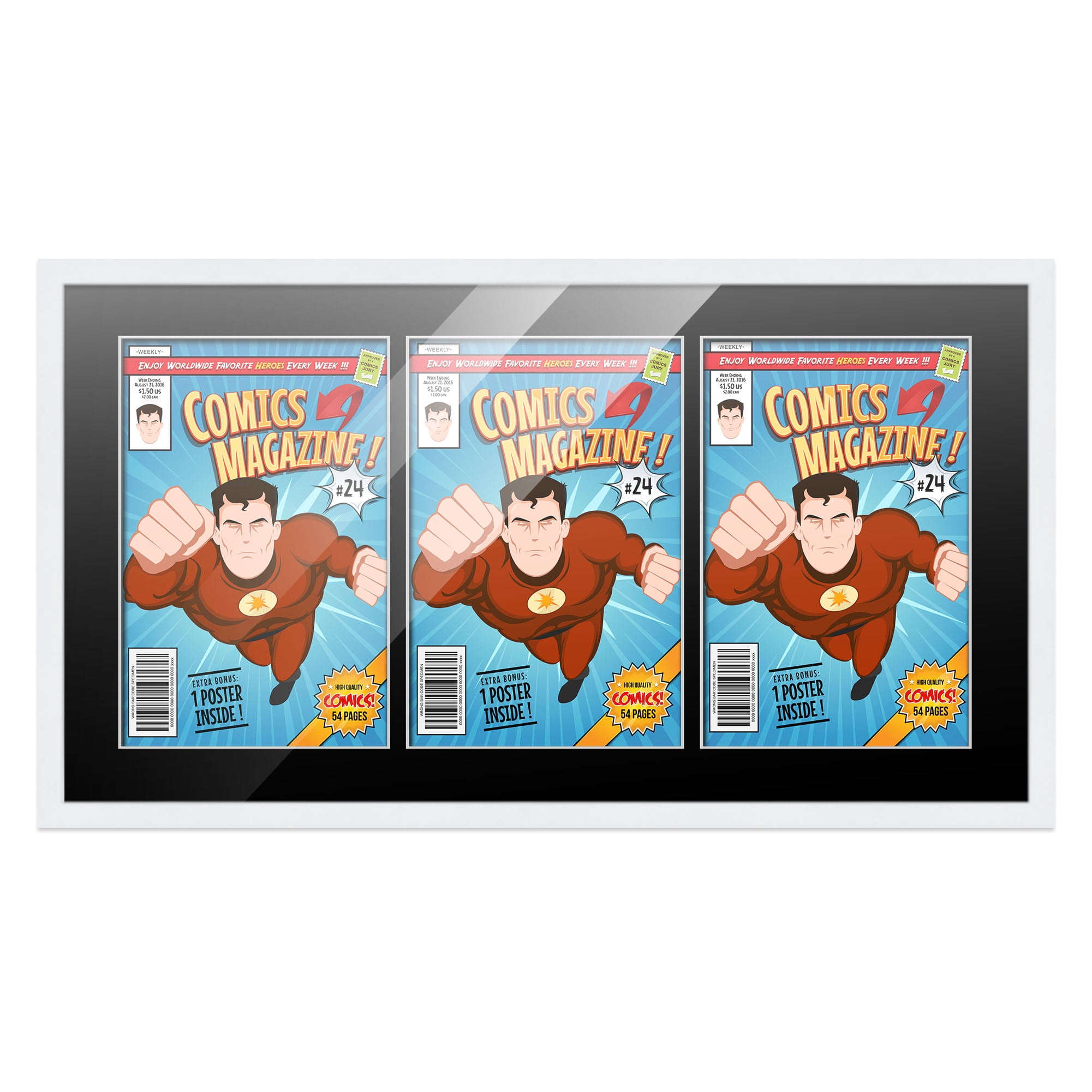 Comic Book Frame Wall Display with Mat for 3 Current Era Comics ...