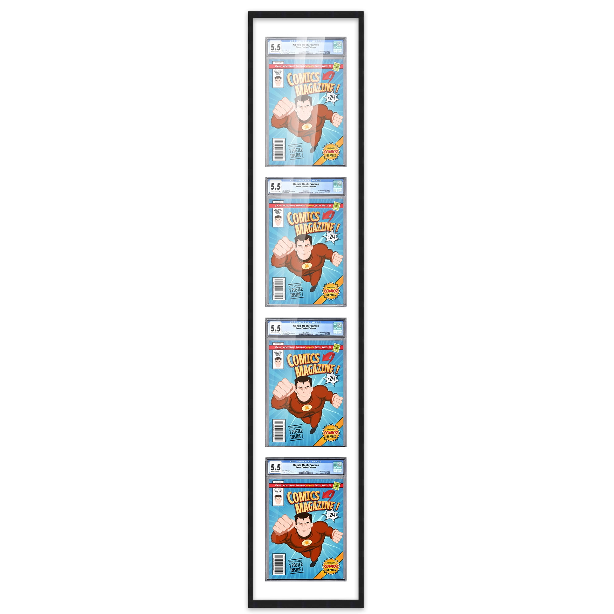 Comic Book Frame Wall Display with Mat for 4 CGC, CBCS OR PGX Graded Comics - Black Comic Frame ...
