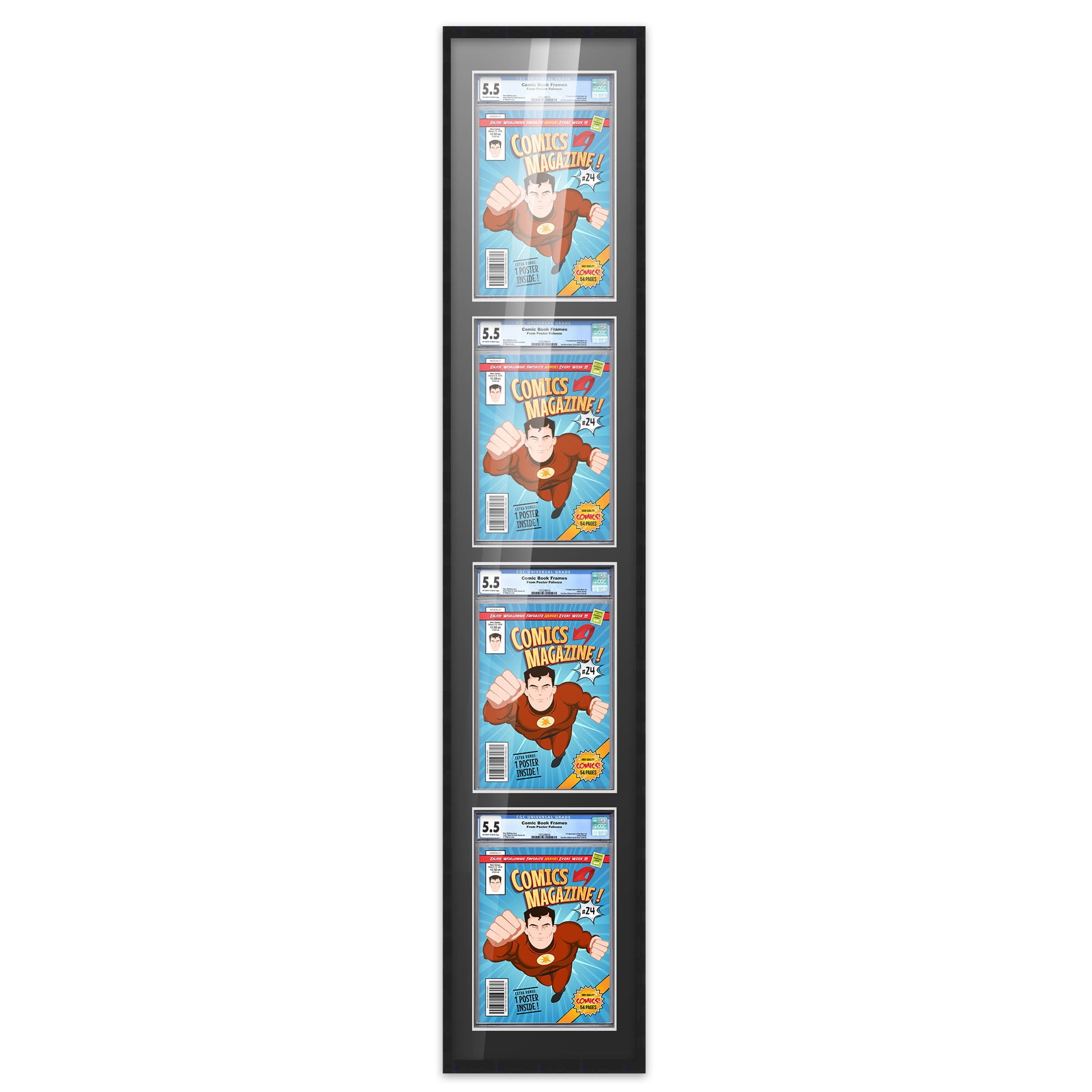 Comic Book Frame Wall Display with Mat for 4 CGC, CBCS OR PGX Graded Comics - Black Comic Frame ...