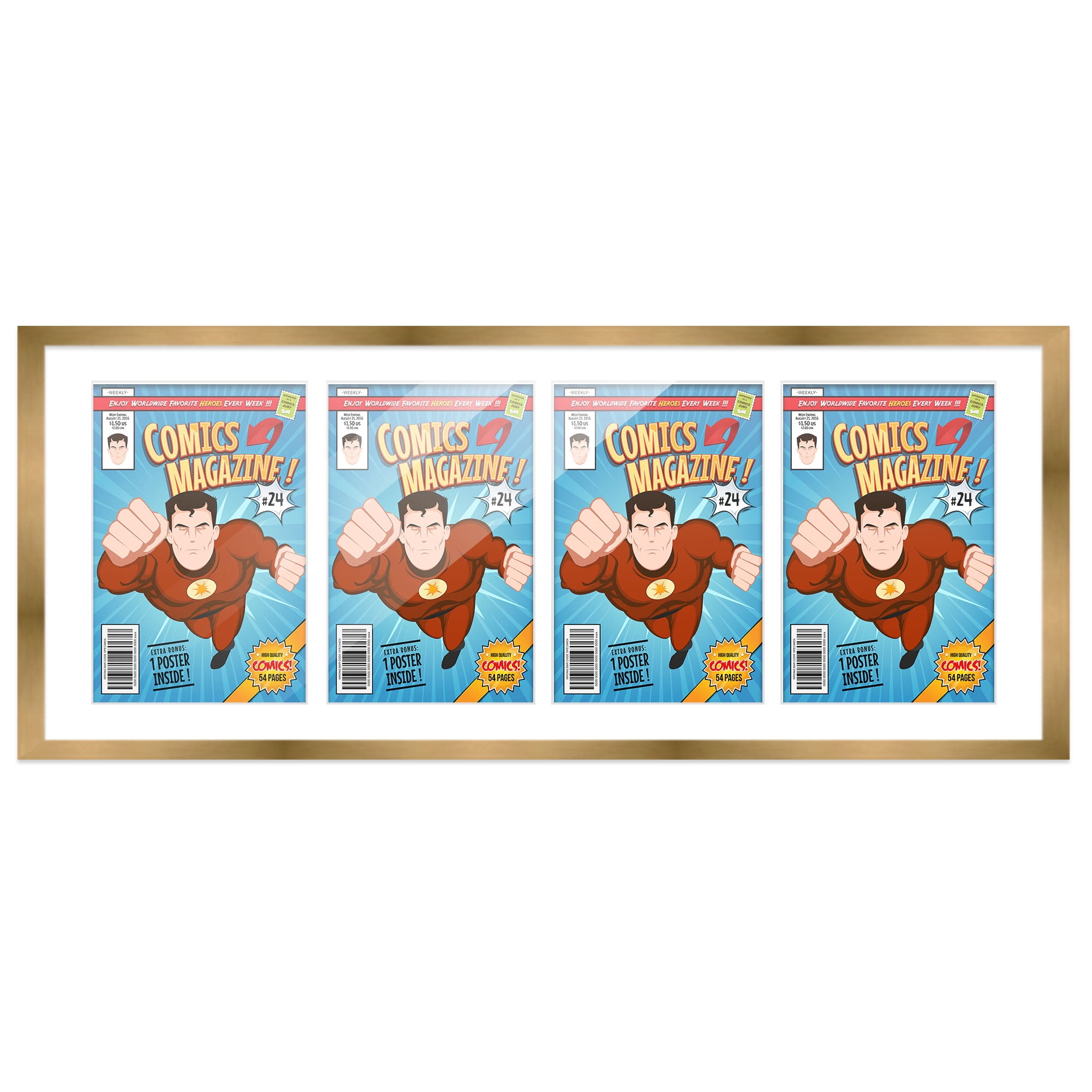 Comic Book Frame Wall Display with Mat for 4 Current Era Comics ...
