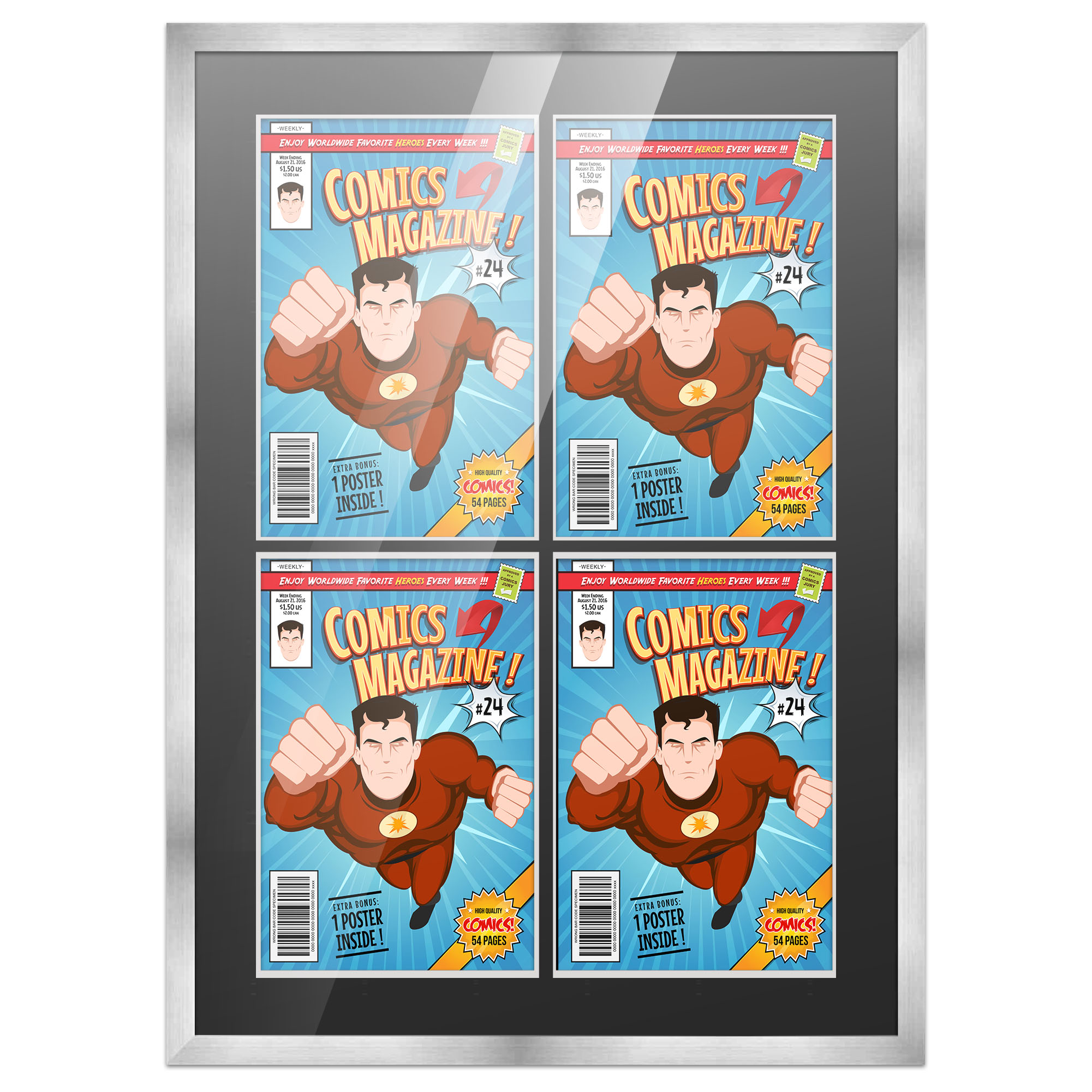 Comic Book Frame Wall Display with Mat for 4 Current Era Comics ...