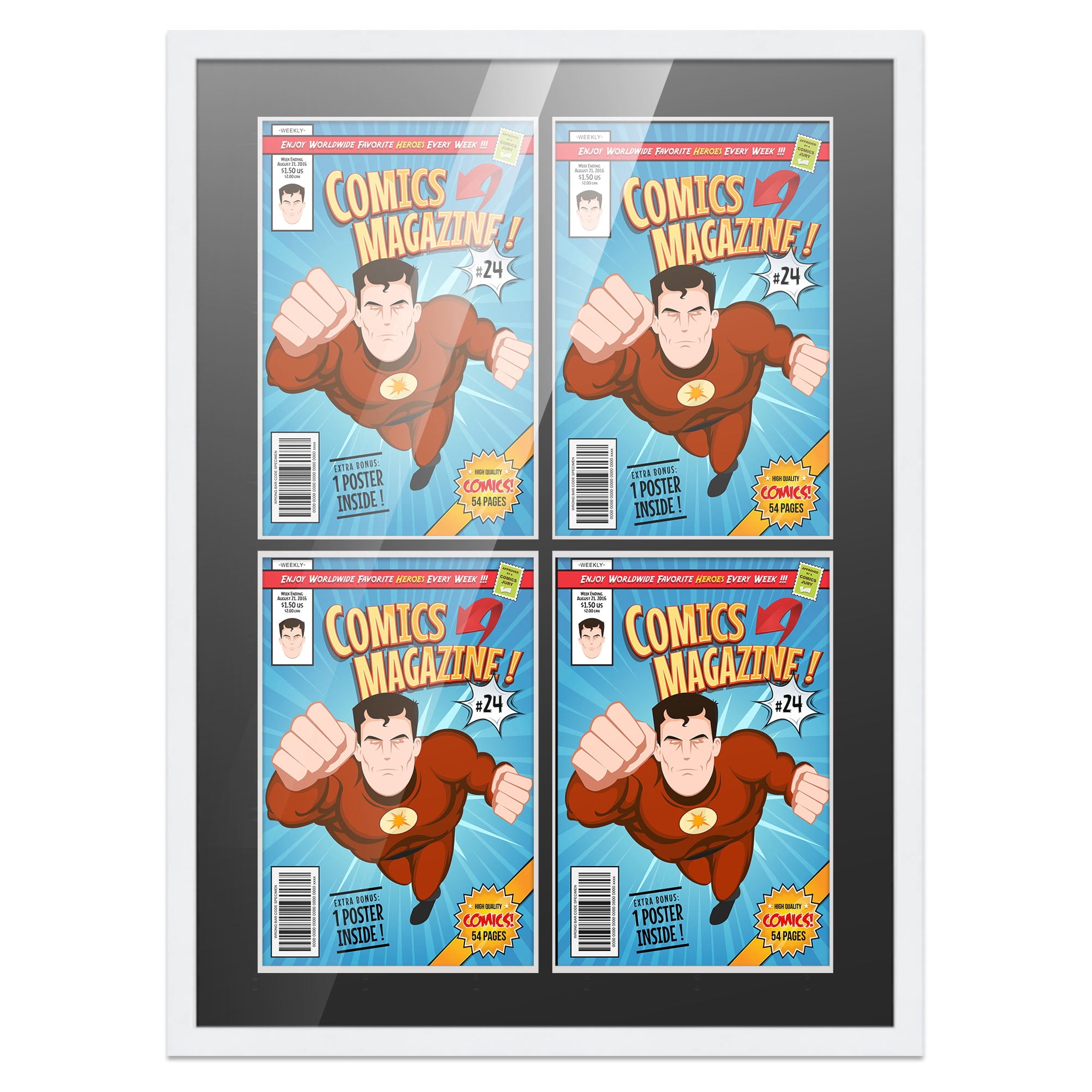 Comic Book Frame Wall Display with Mat for 4 Current Era Comics ...