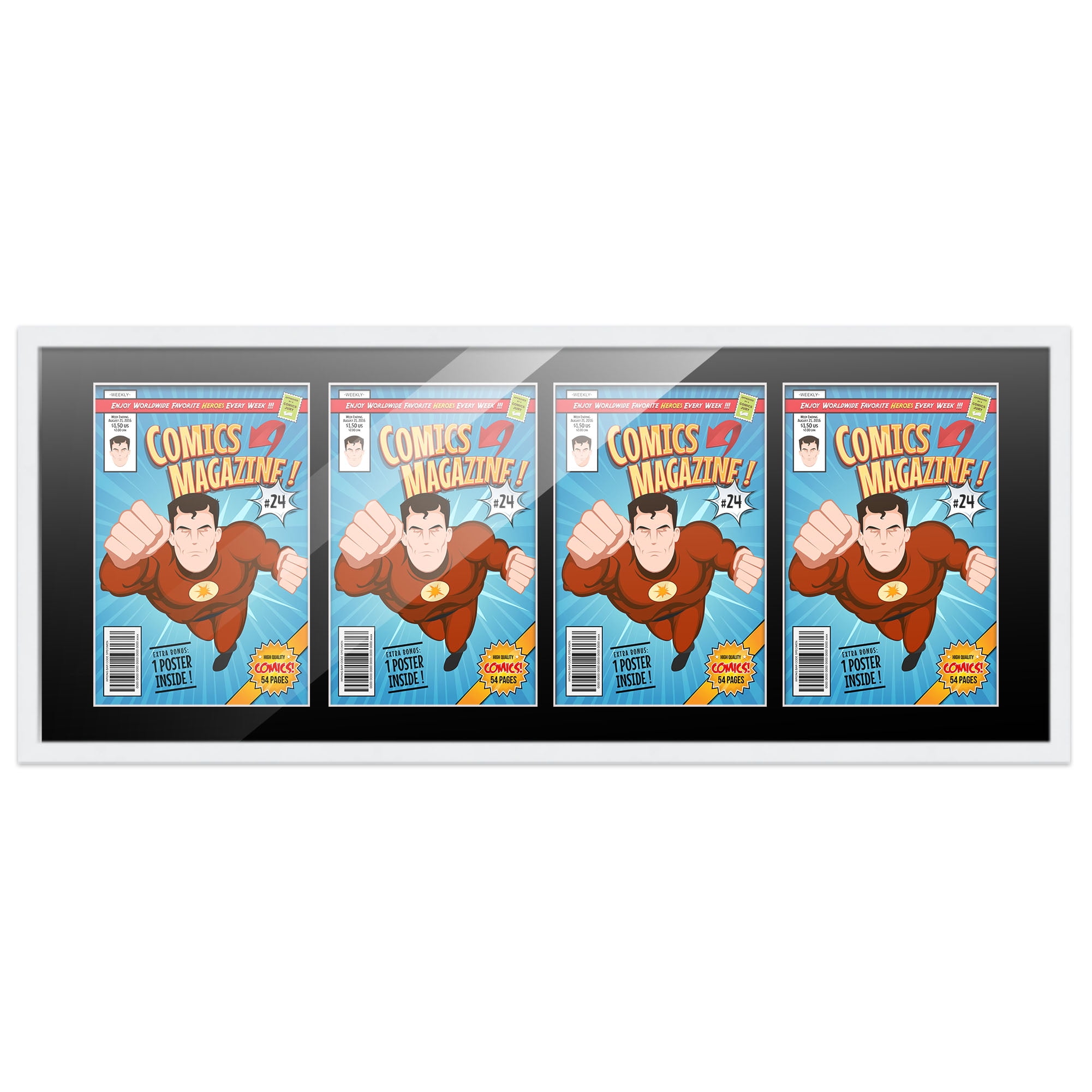Comic Book Frame Wall Display with Mat for 4 Current Era Comics ...