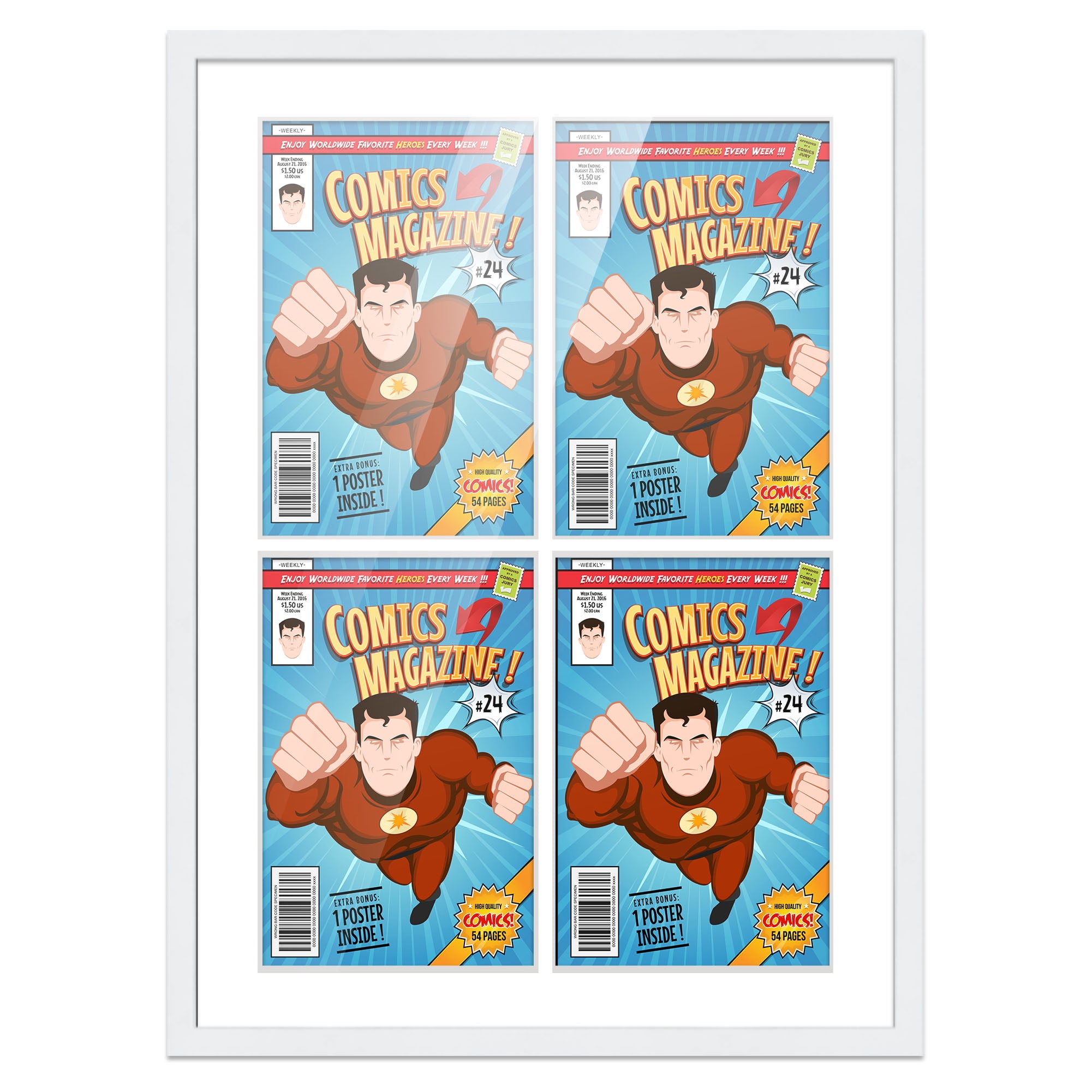 Comic Book Frame Wall Display with Mat for 4 Current Era Comics ...