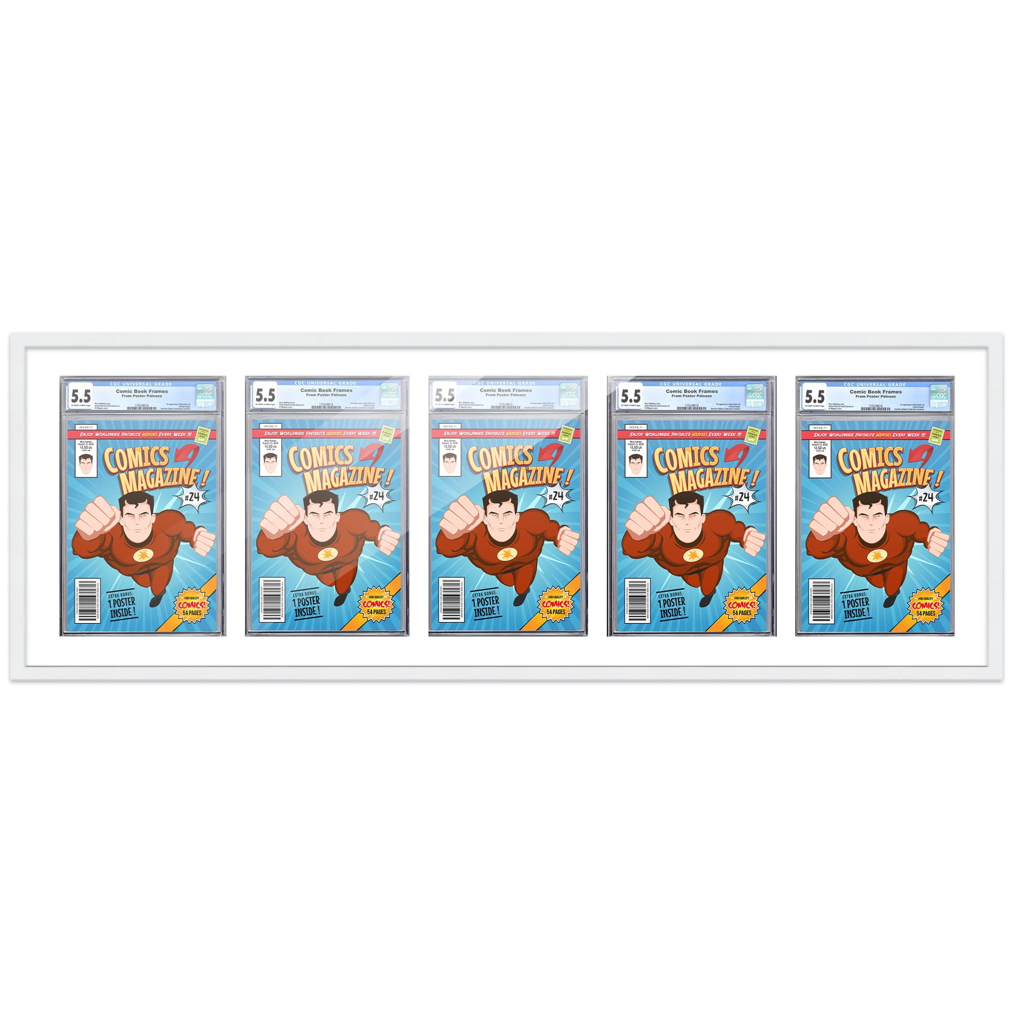 Comic Book Frame Wall Display with Mat for 5 CGC, CBCS OR PGX Graded ...