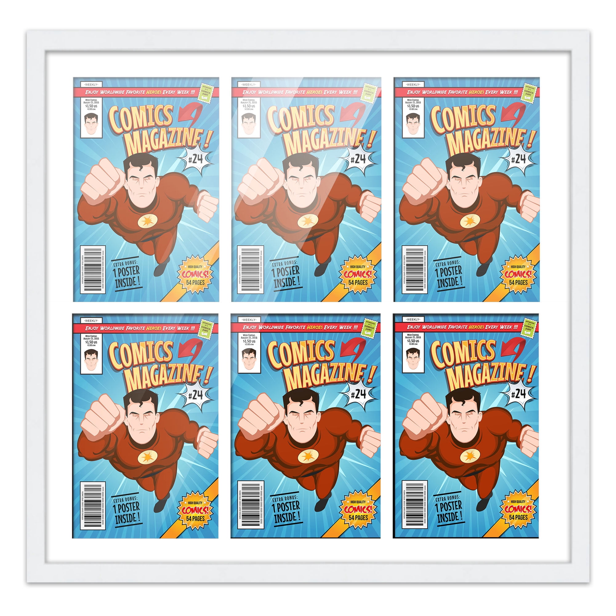 Comic Book Frame Wall Display with Mat for 6 Current Era Comics ...