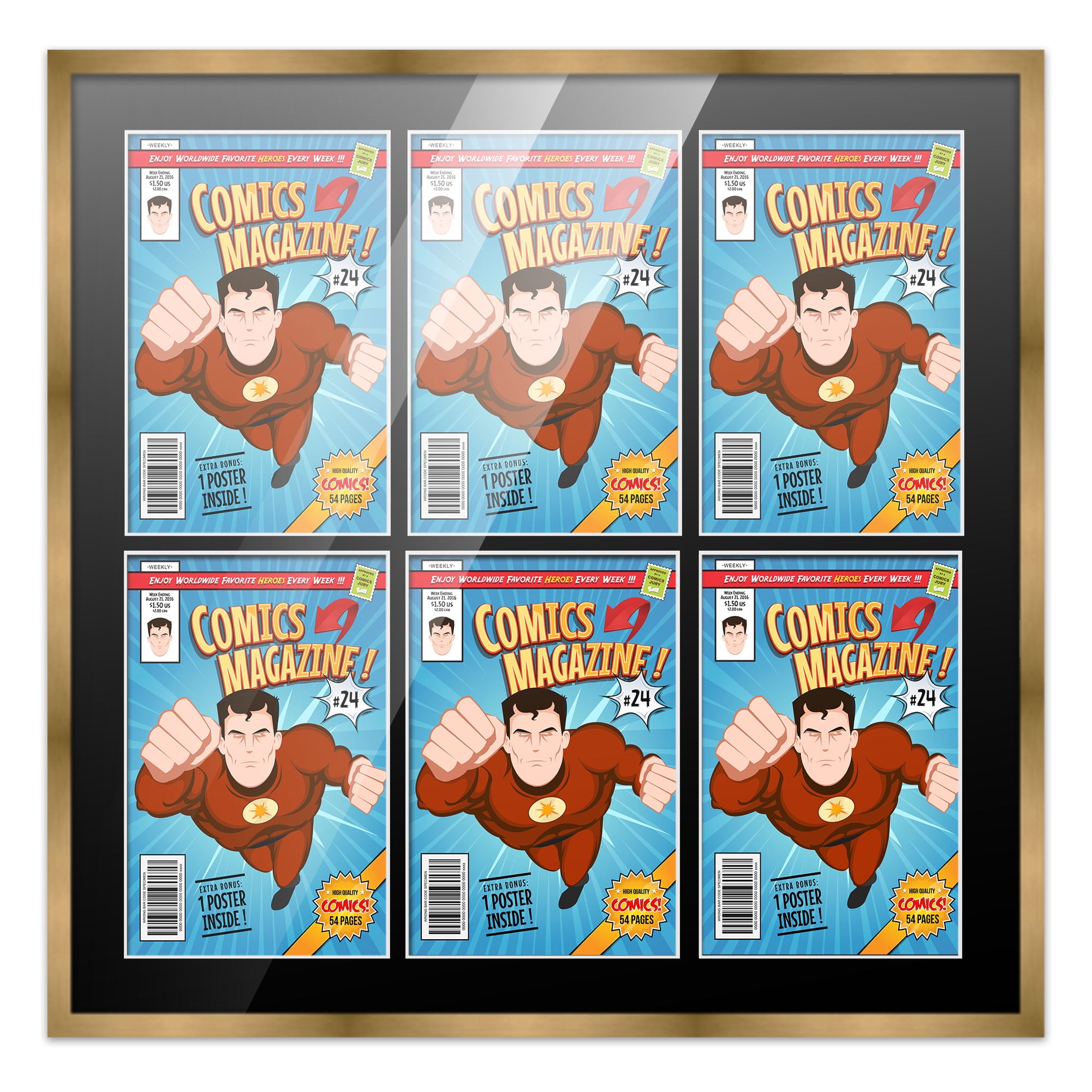 Comic Book Frame Wall Display with Mat for 6 Golden Age Comics ...
