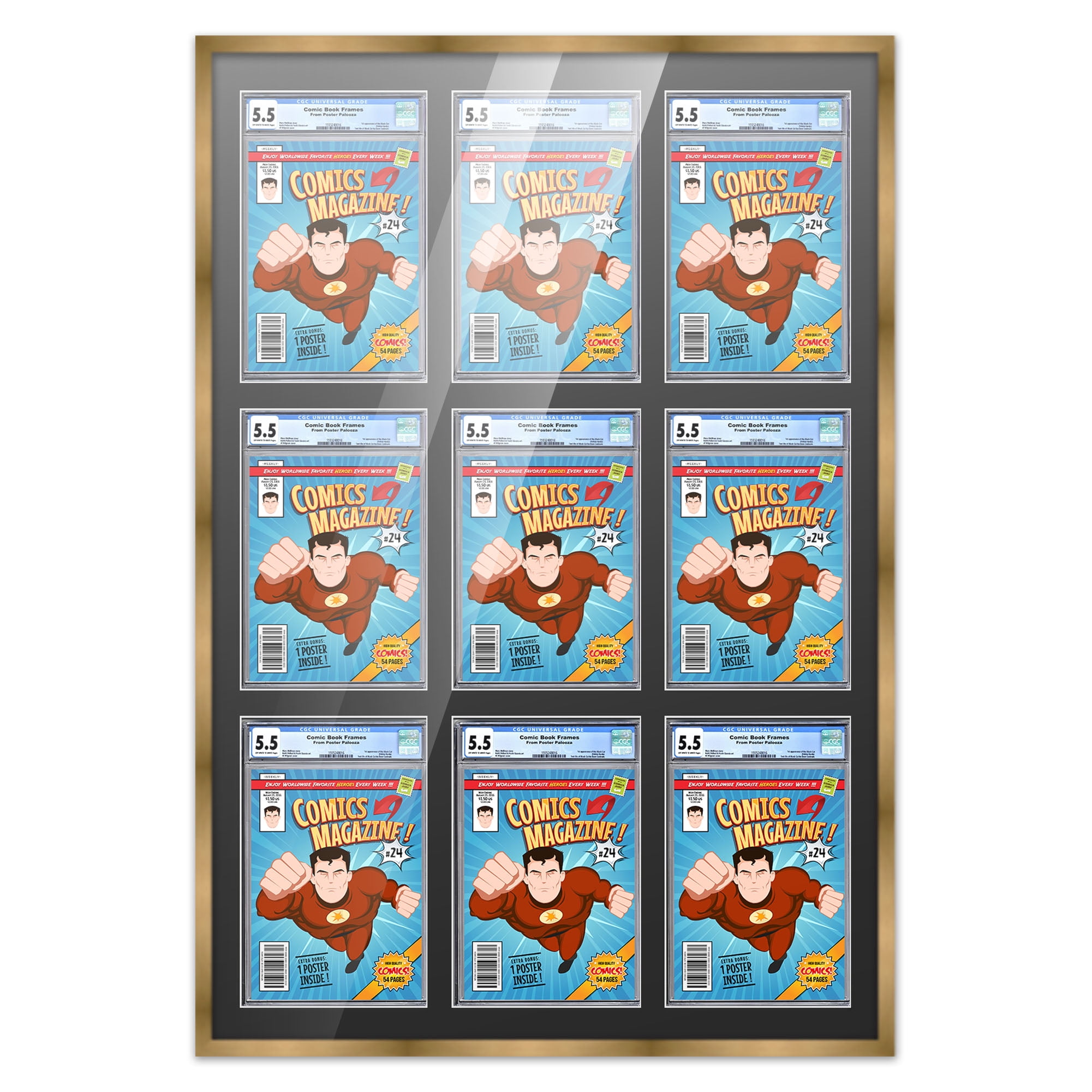Comic Book Frame with Mat for 9 Graded Comics - Bronze Wood Comic Frame ...