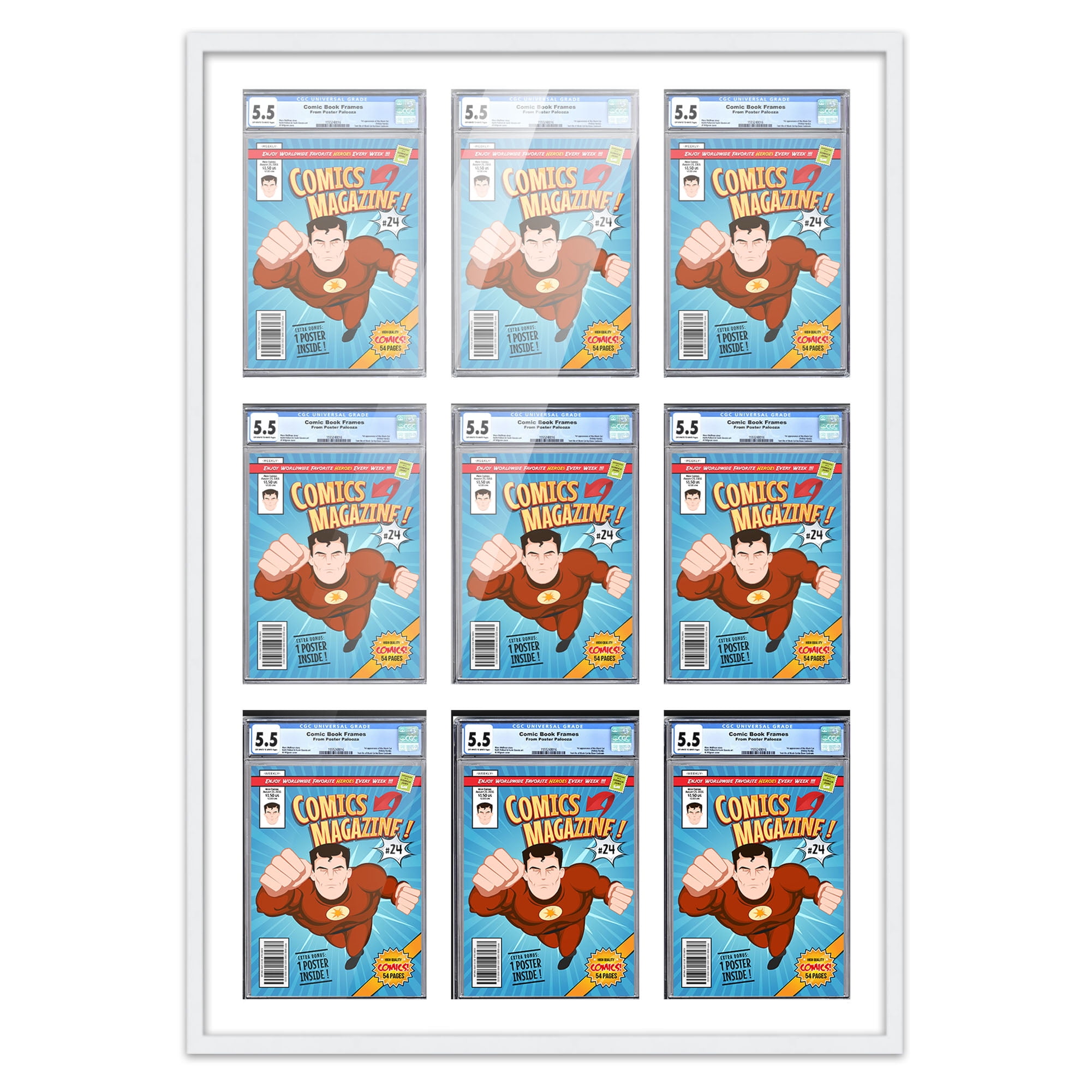 Comic Book Frame Wall Display with Mat for 9 CGC, CBCS OR PGX Graded ...
