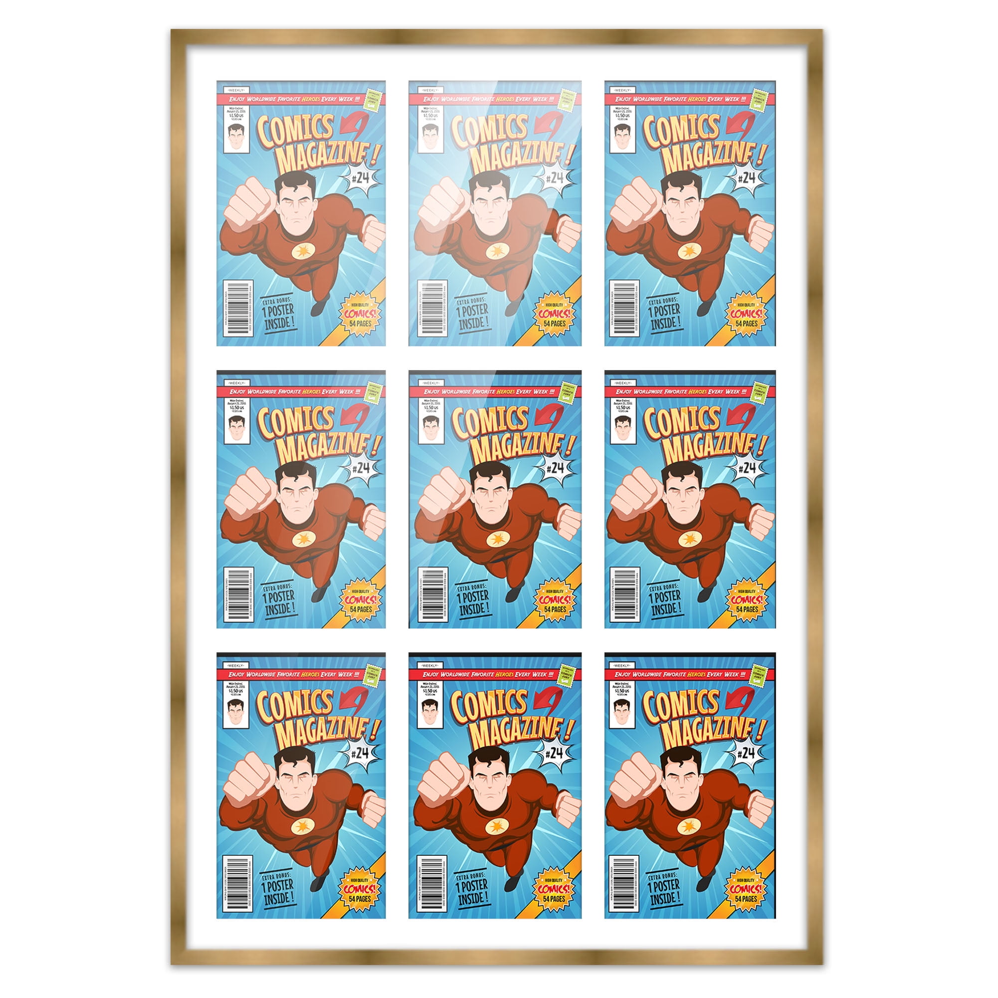 Comic Book Frame Wall Display with Mat for 9 Golden Age Comics ...