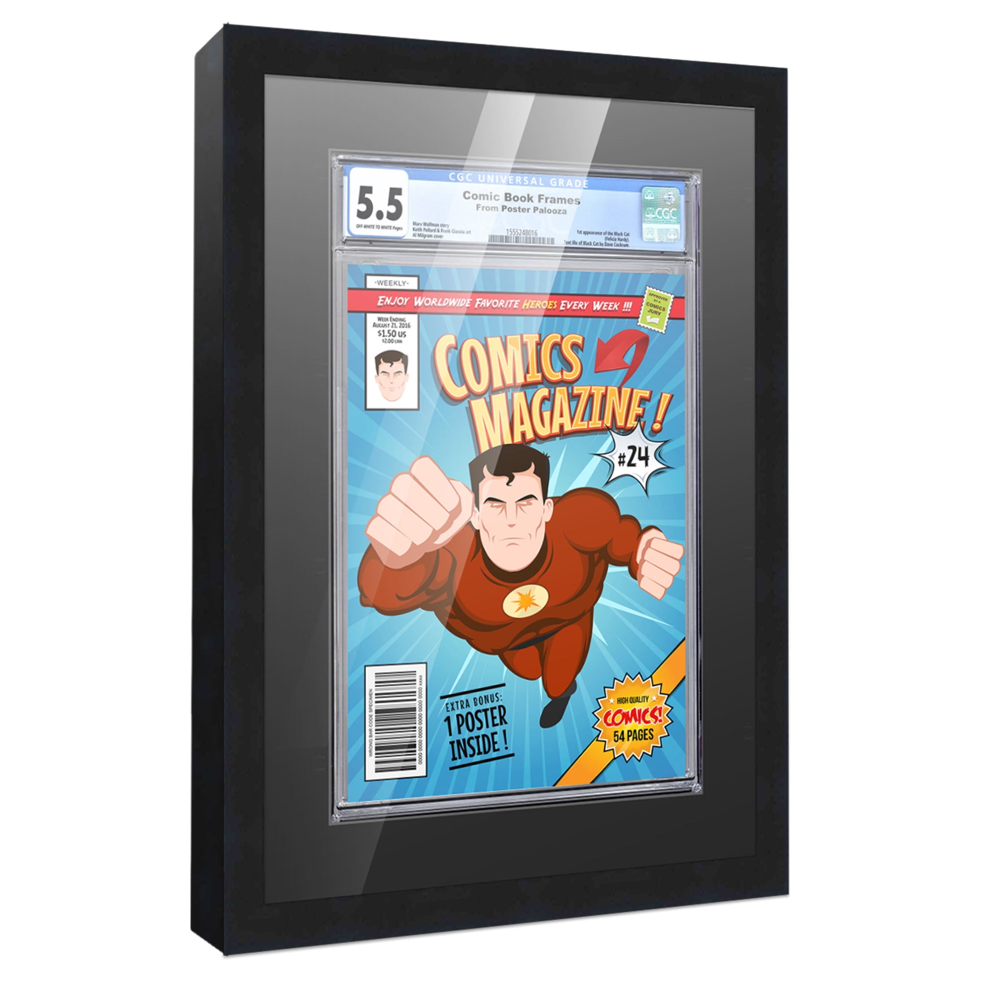 Comic Book Frame with Mat for 1 CGC, CBCS OR PGX Graded Comic - Black Frame for 8.125x13 Comic ...