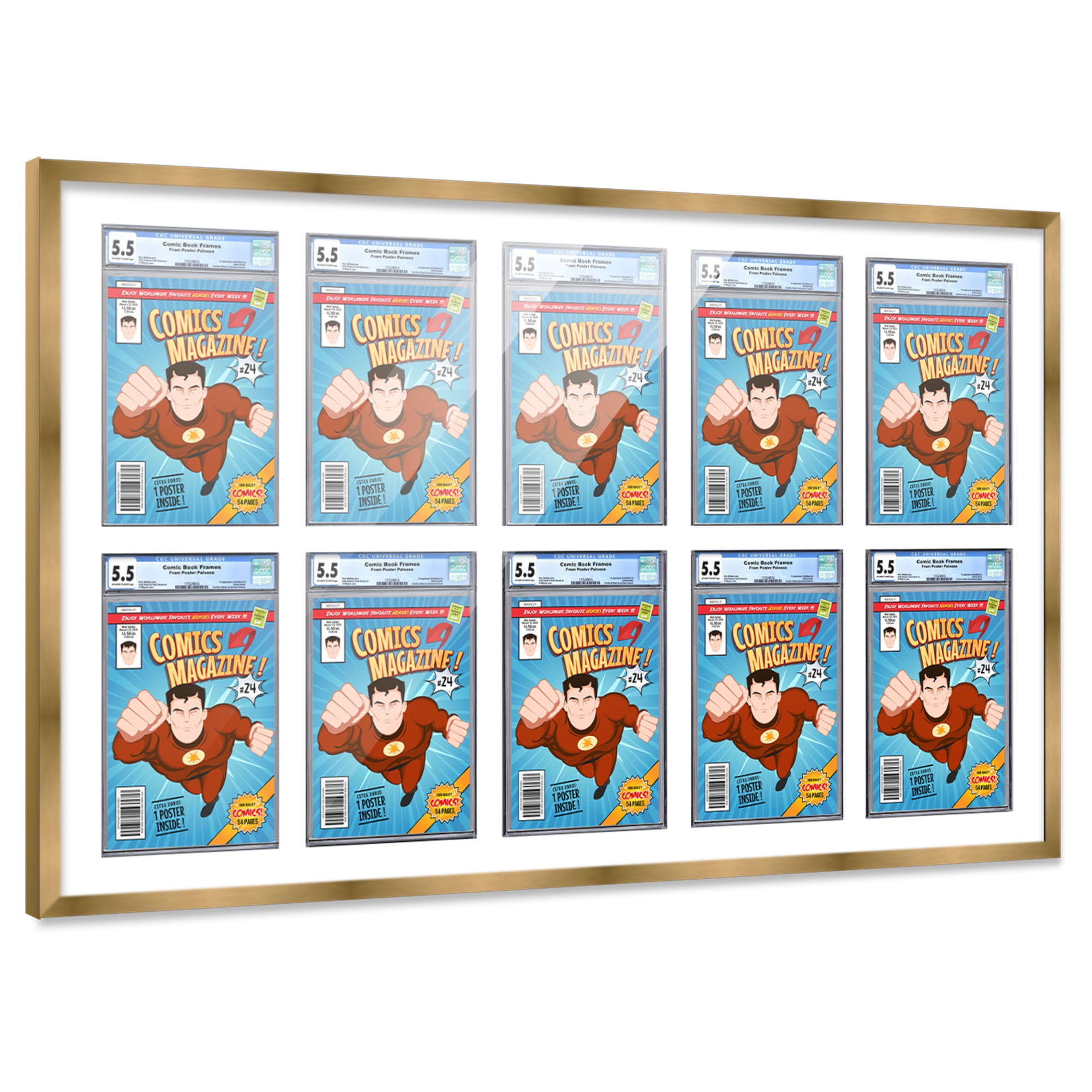 Comic Book Frame with Mat for 10 CGC, CBCS OR PGX Graded Comics - Bronze Frame for 8.125x13 ...